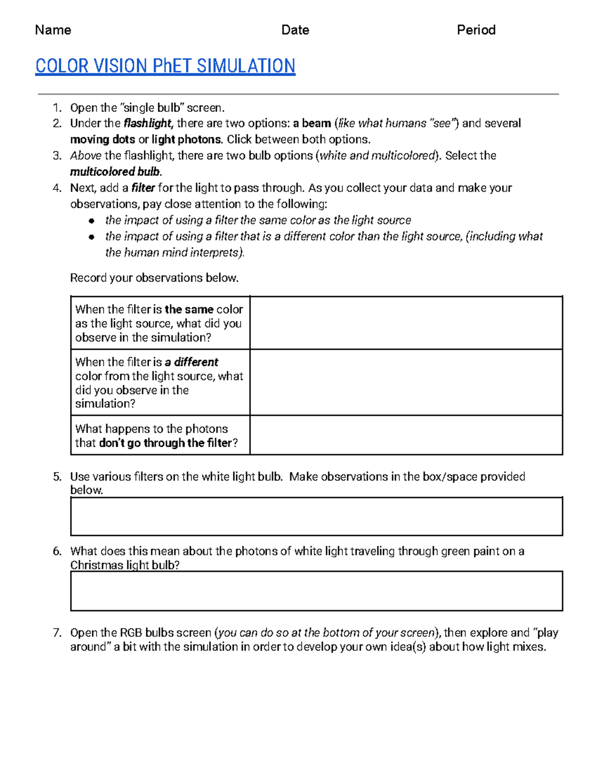 Color Vision PhET Simulation: Exploring Light and Filters - Studocu