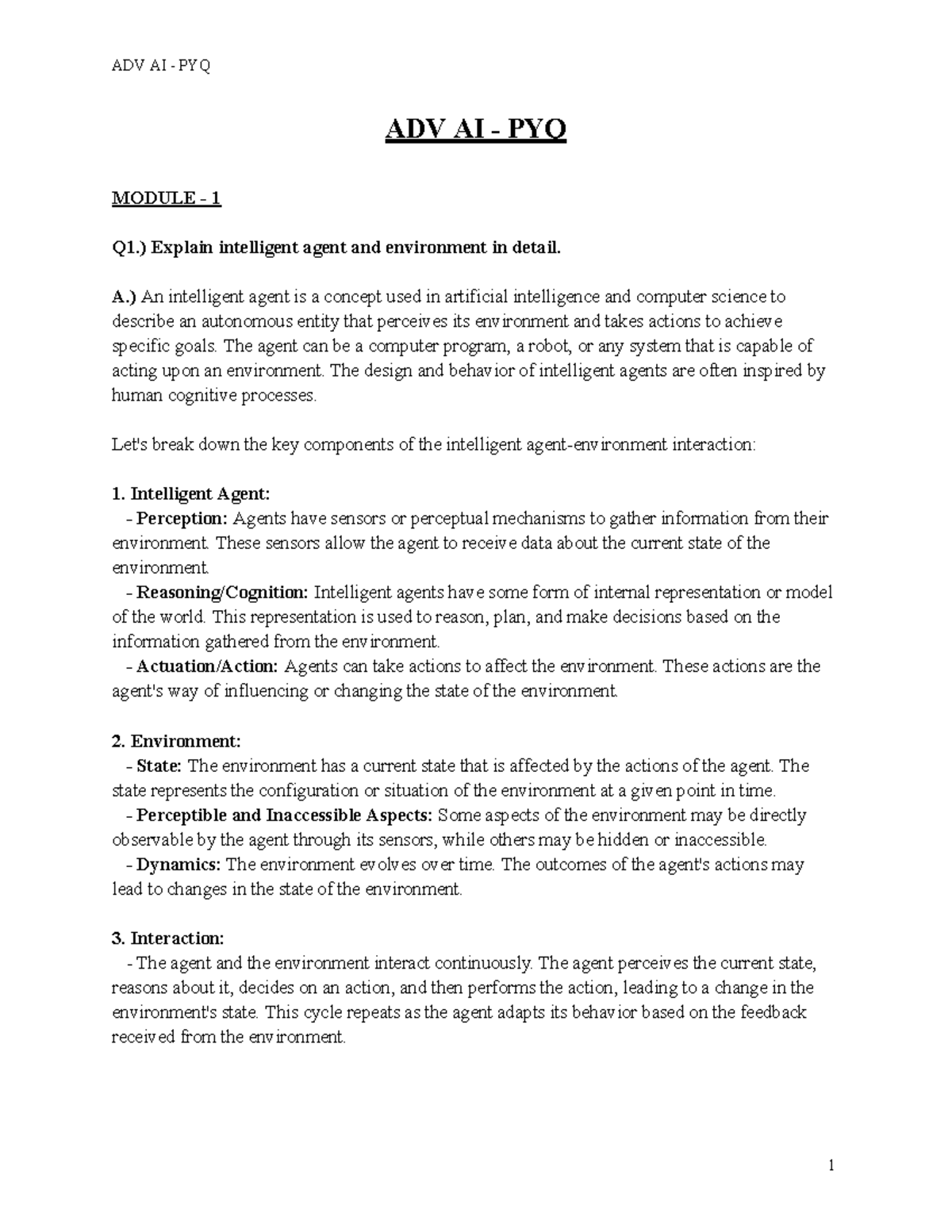 ADV AI - PYQ - Key Concepts and Important Questions for Revision - Studocu