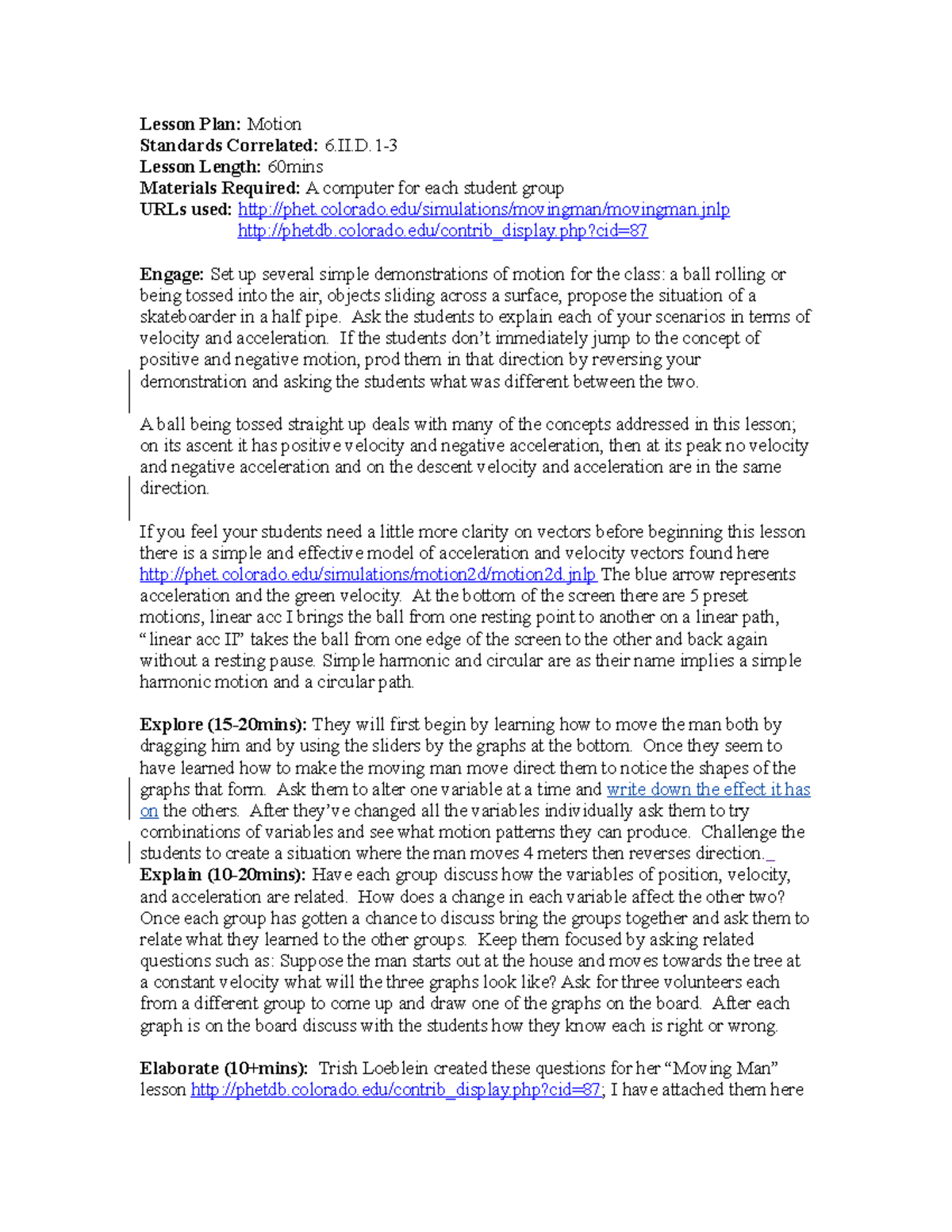 Rjmotion - good - Lesson Plan: Motion Standards Correlated: 6.II.D ...