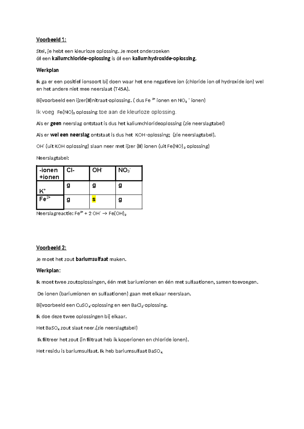 Po Werkplan Zouten - Scheikunde Neerslagreacties en Voorbeelden ...