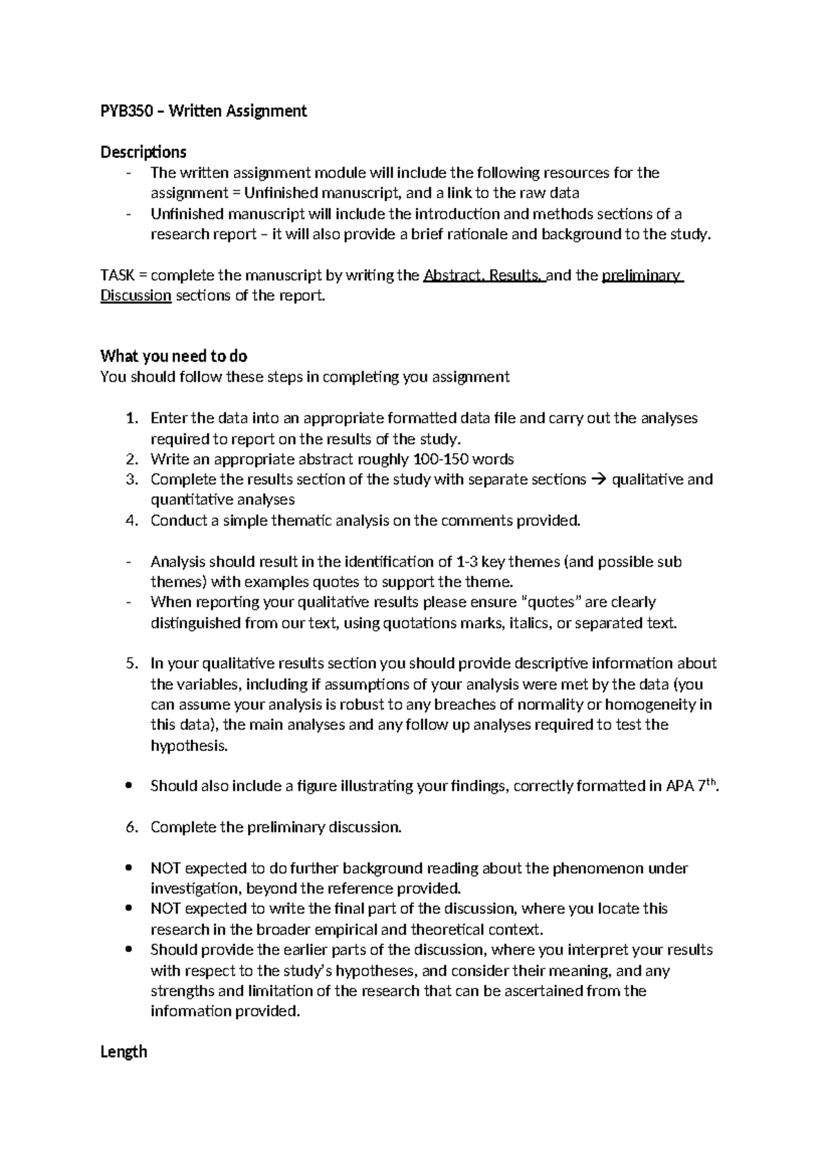 PYB350 Written Assignment: Manuscript Completion Guide - Studocu