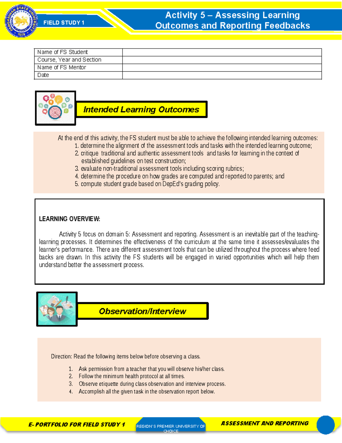FS1 Activity 5: Assessing Learning Outcomes & Feedback Reporting - Studocu