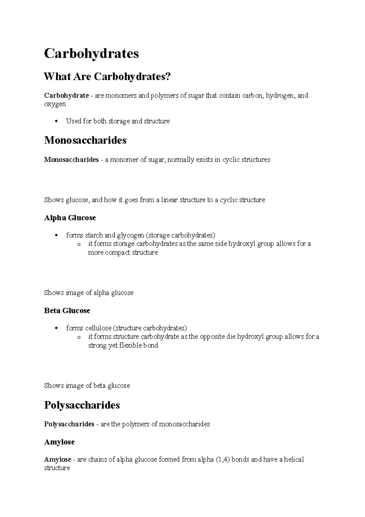 Carbohydrates - Key Concepts and Structures Notes - Studocu