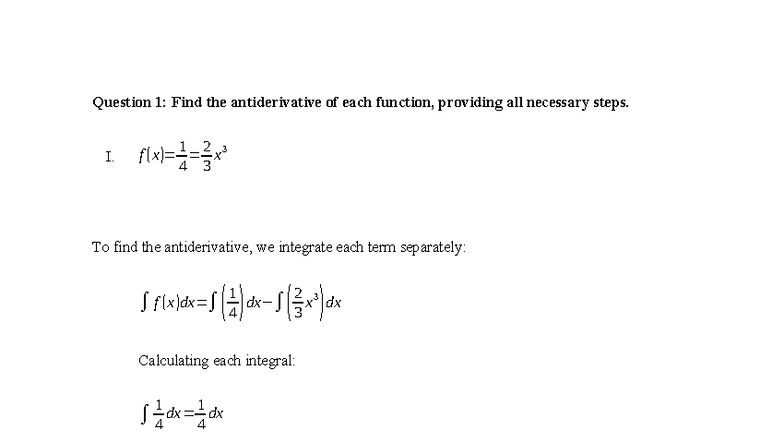 MATH 1211-01 Unit 7 Assignment: Antiderivatives & Integrals Steps - Studocu