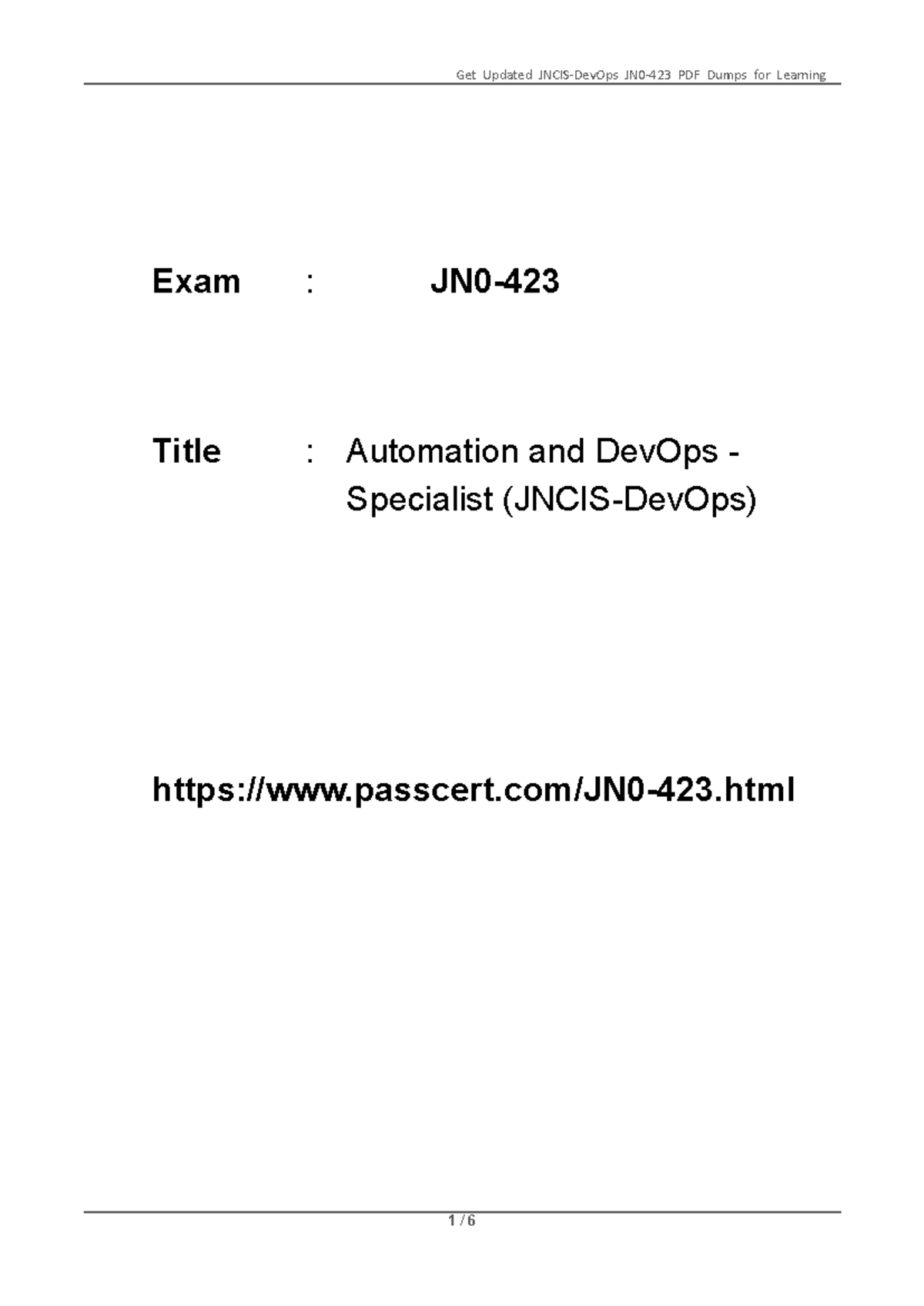JNCIS-DevOps JN0-423 Final Exam PDF Dumps with Answers - Studocu