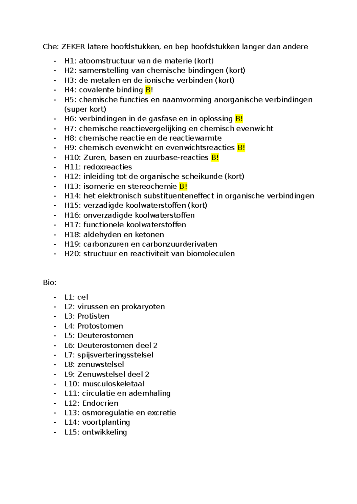 Chemie en Biologie: Semester 1 Overzicht (BMW) - Studocu