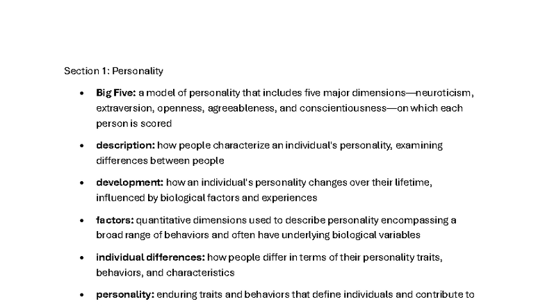 Personality Notes: Understanding the Big Five Model and Beyond - Studocu