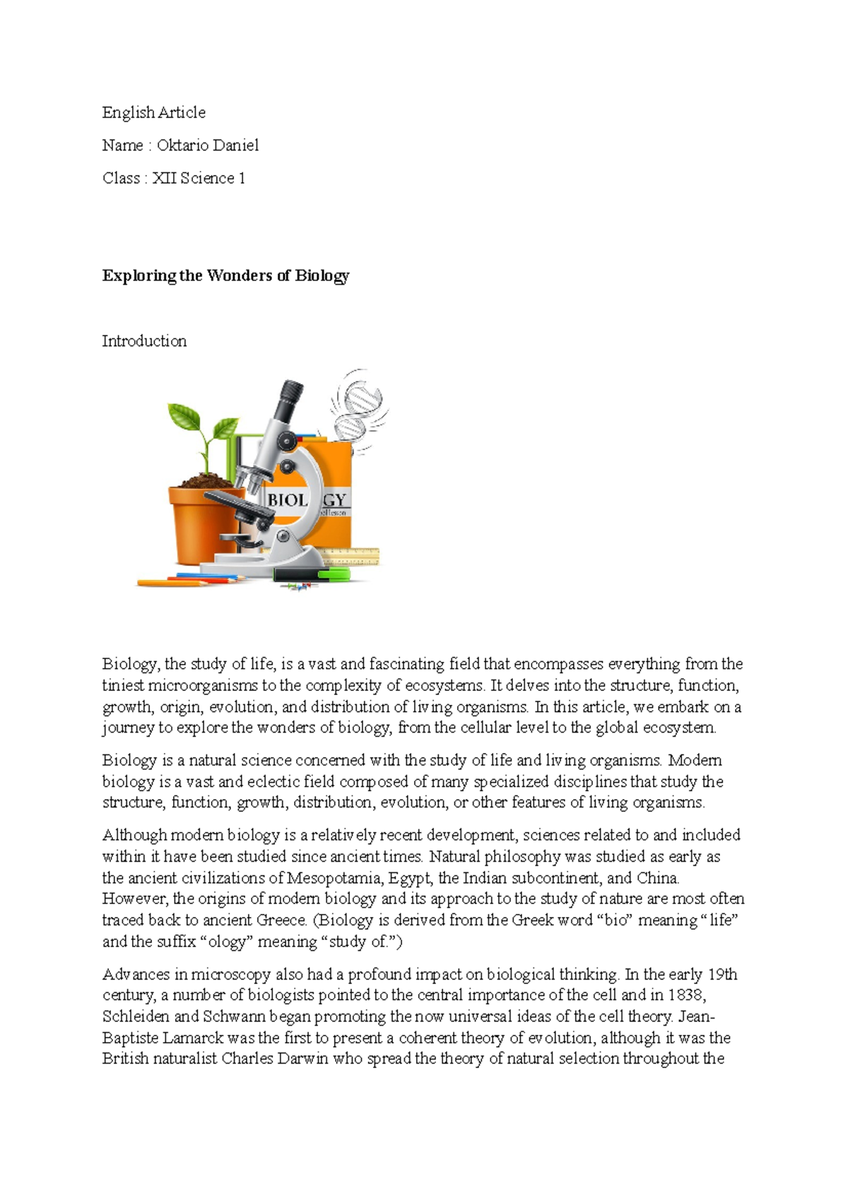 Exploring the Wonders of Biology: Insights for XII Science 1 - Studocu