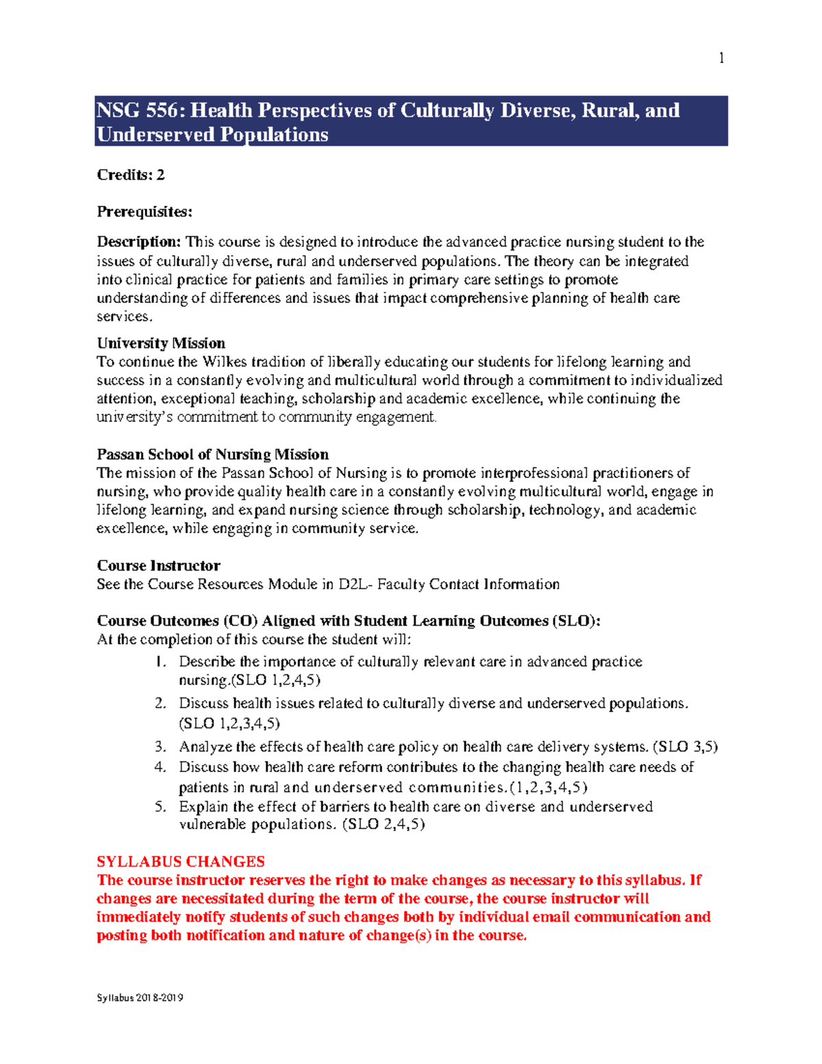 NSG 556: Syllabus for Health Perspectives in Diverse Populations - Studocu