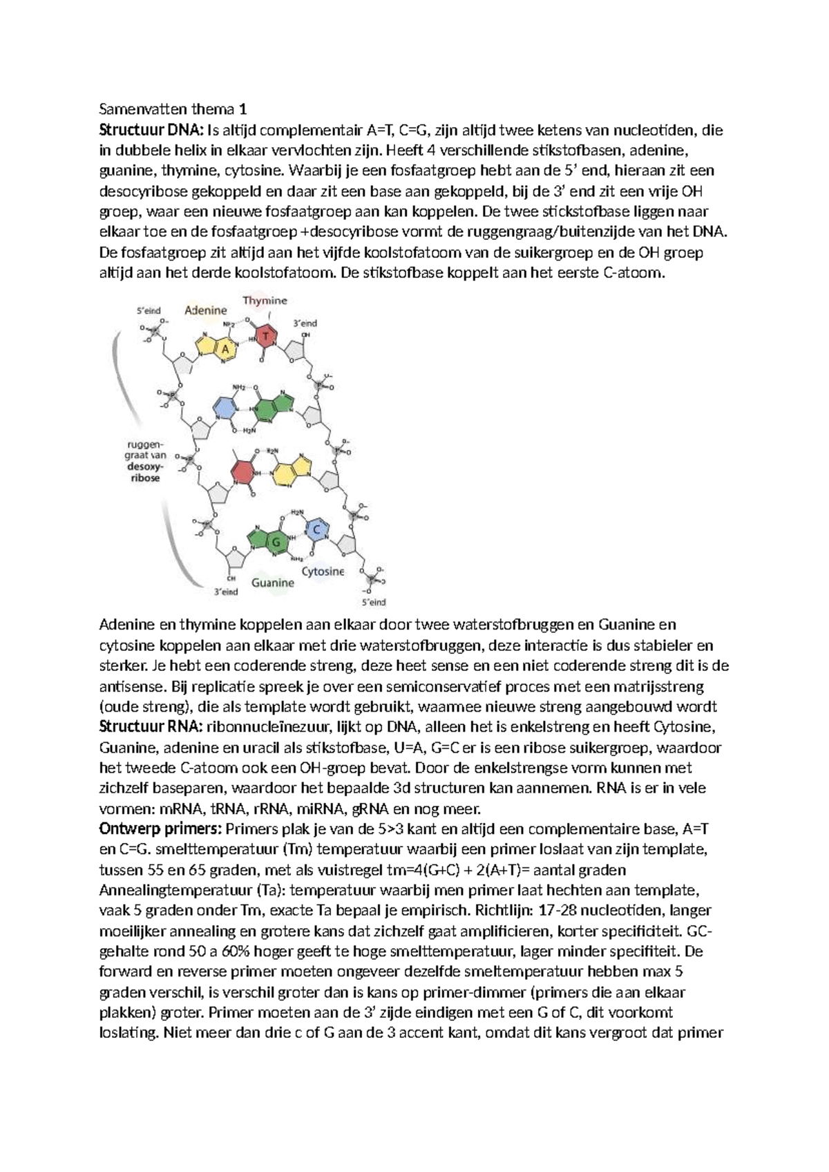 Samenvatting Thema 1: Structuur en Functie van DNA en RNA - Studeersnel
