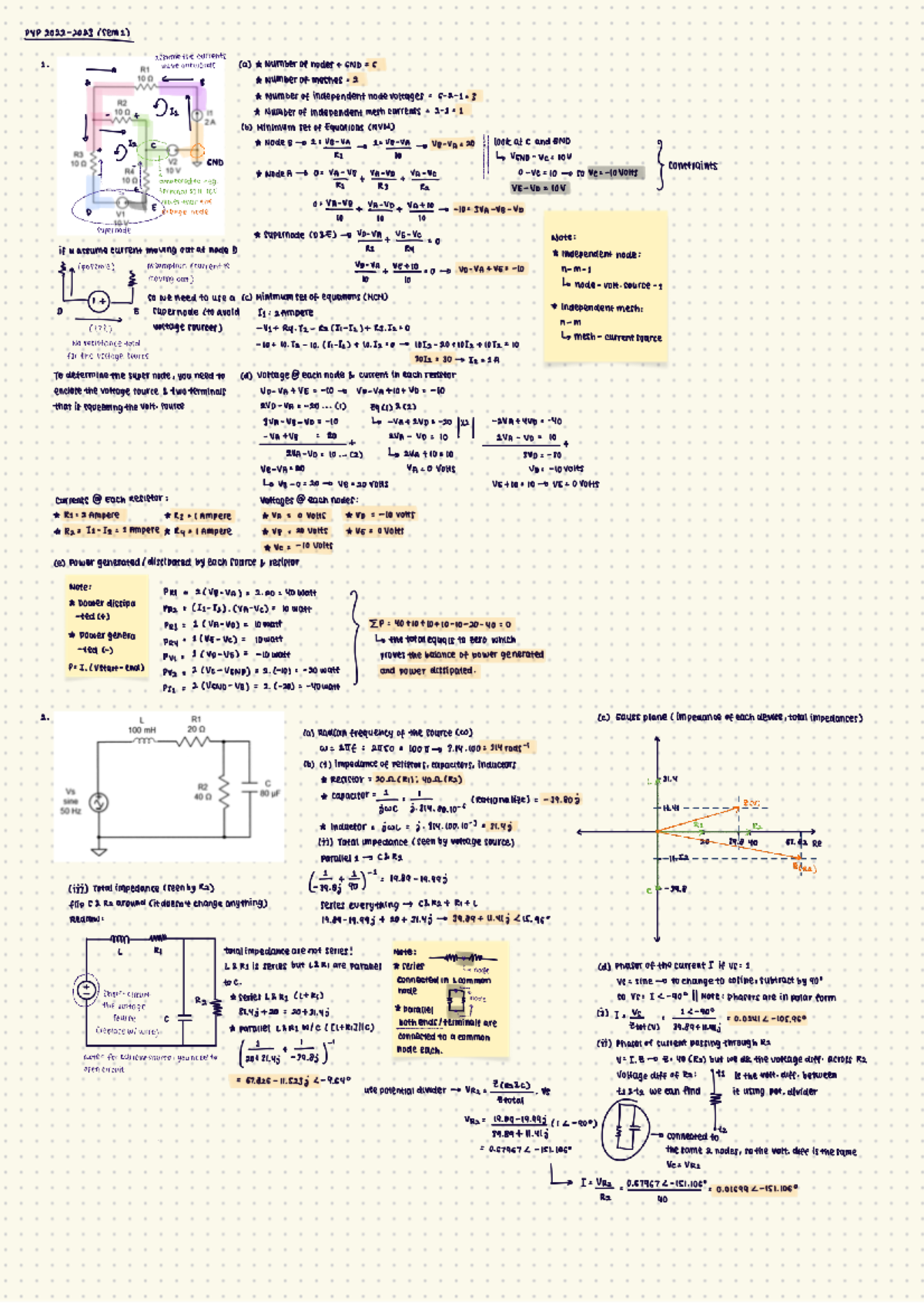 MA2009 Final Exam - PYP Workings and Node Voltage Analysis - Studocu