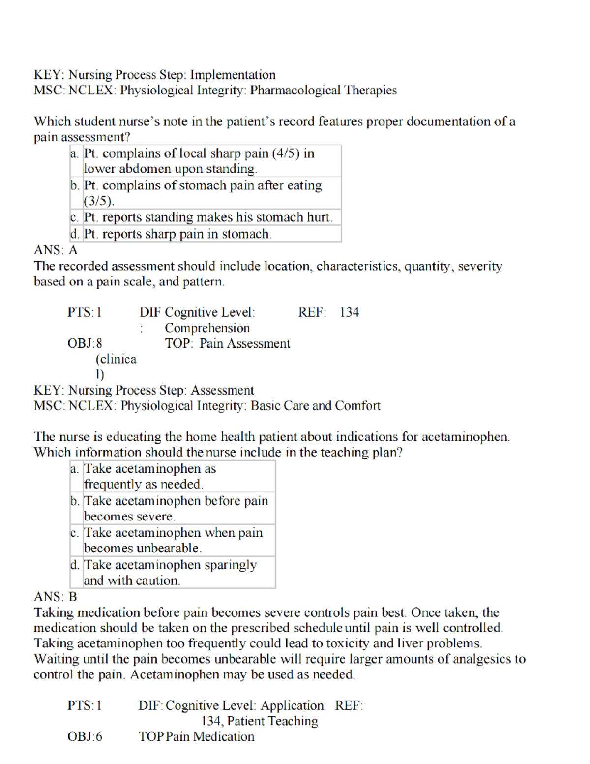 Nursing Process: Implementation & Pain Assessment - NCLEX MSC - Studocu