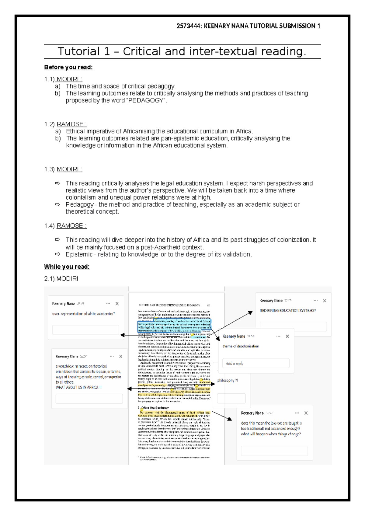 Tutorial 1 - Critical & Inter-textual Reading Analysis - TUT 01 - Studocu
