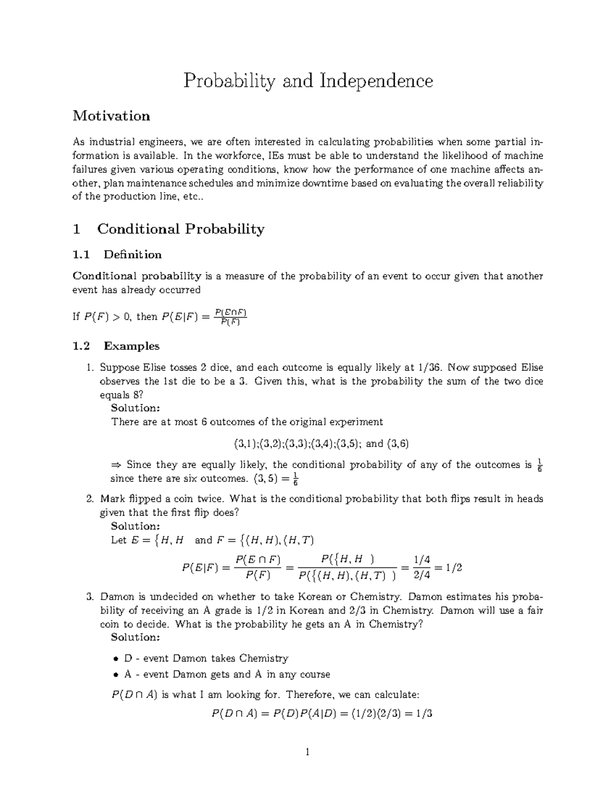 Probability and Independence Concepts - IE Course Notes - Studocu