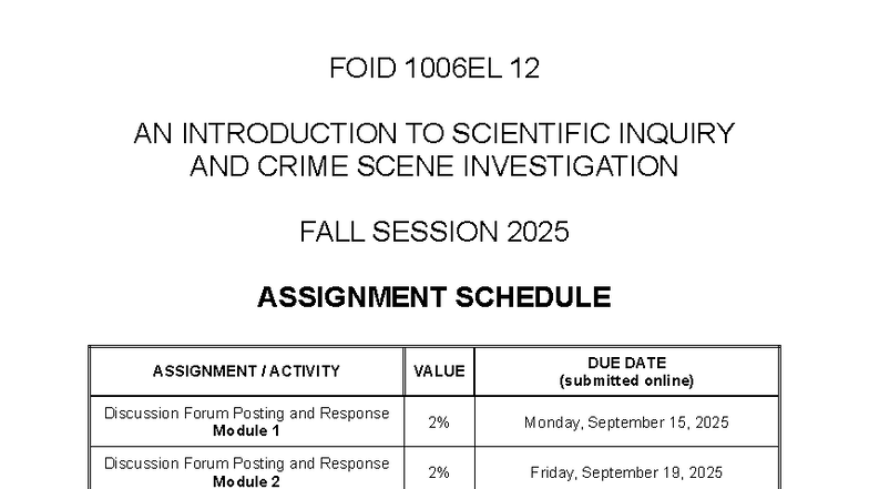 FOID 1006EL Fall 2025 Assignment Schedule for Scientific Inquiry - Studocu
