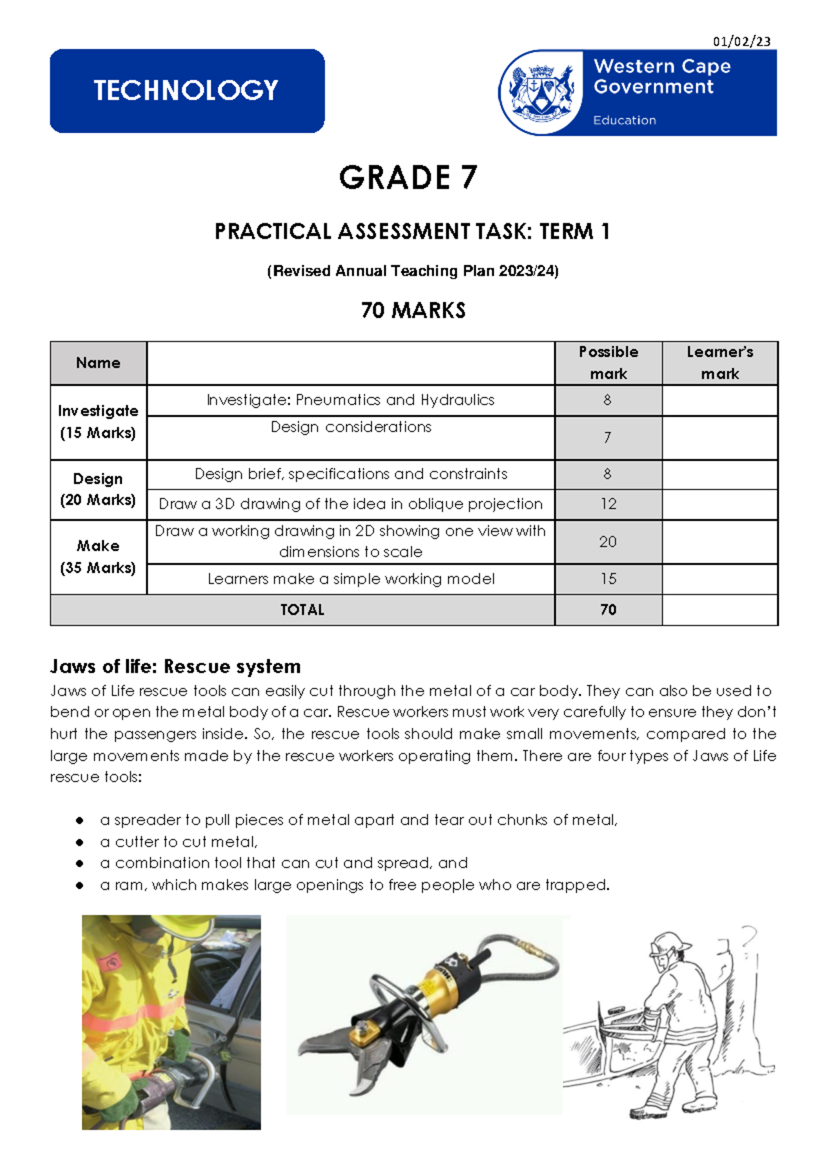 Grade 7 Technology PAT: Practical Assessment Task Term 1 - Studocu