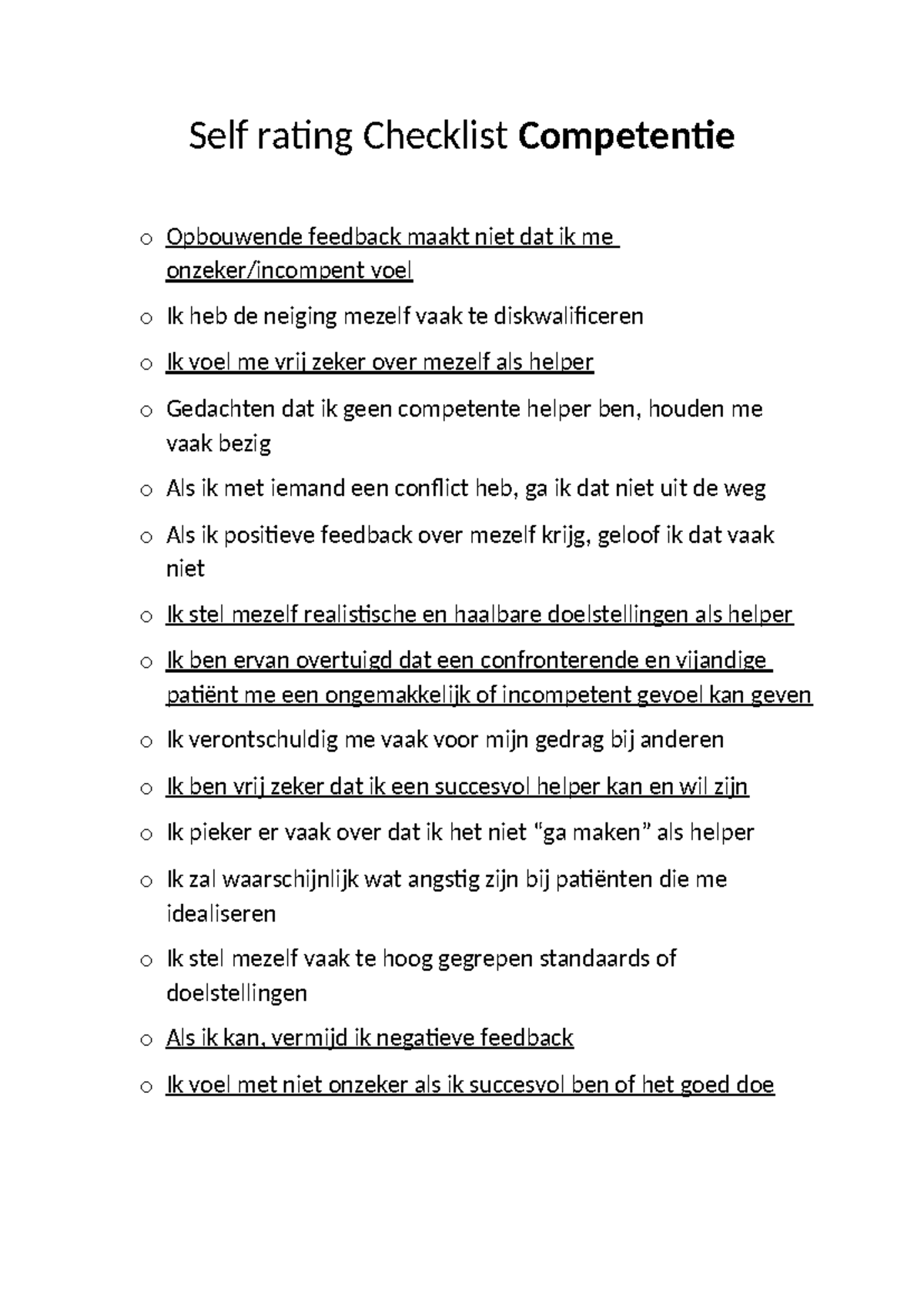 Self rating Checklist Competentie - Macht - Intimiteit - Self rating ...