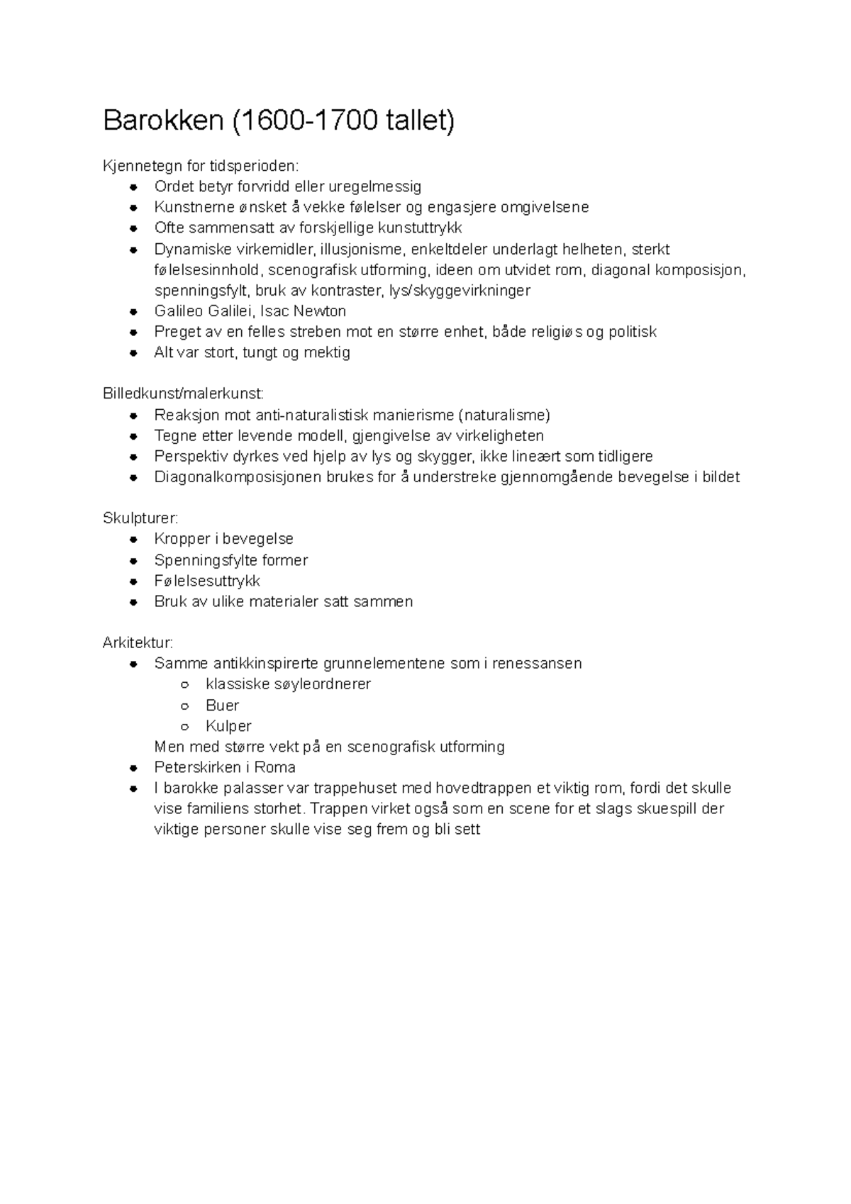 Notater om Barokken og Renessansen (Kunsthistorie) - Studocu