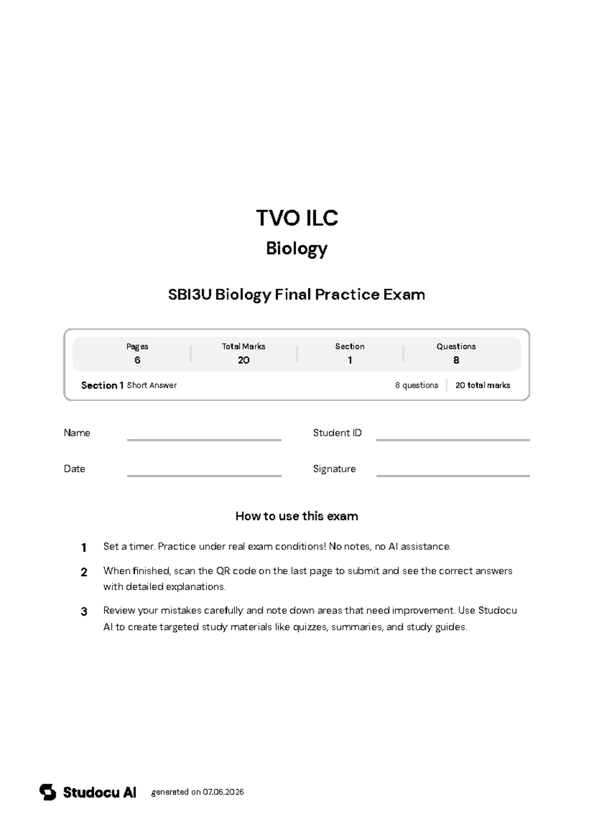 SBI3U Biology Final Practice Exam - Studocu