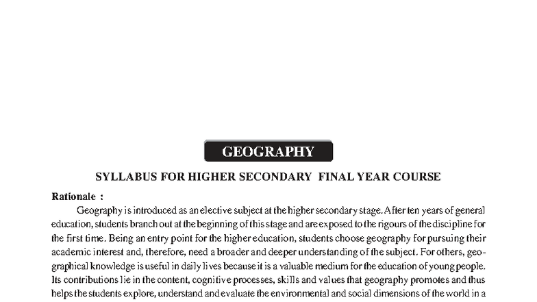GEOGRAPHY SYLLABUS FOR H.S. FINAL YEAR COURSE (Class 12) - Studocu