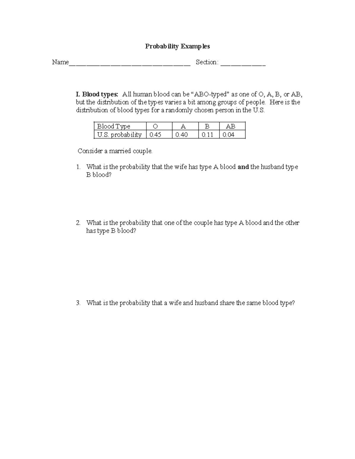 Probability Examples: Blood Types & Heart Disease Analysis - Studocu