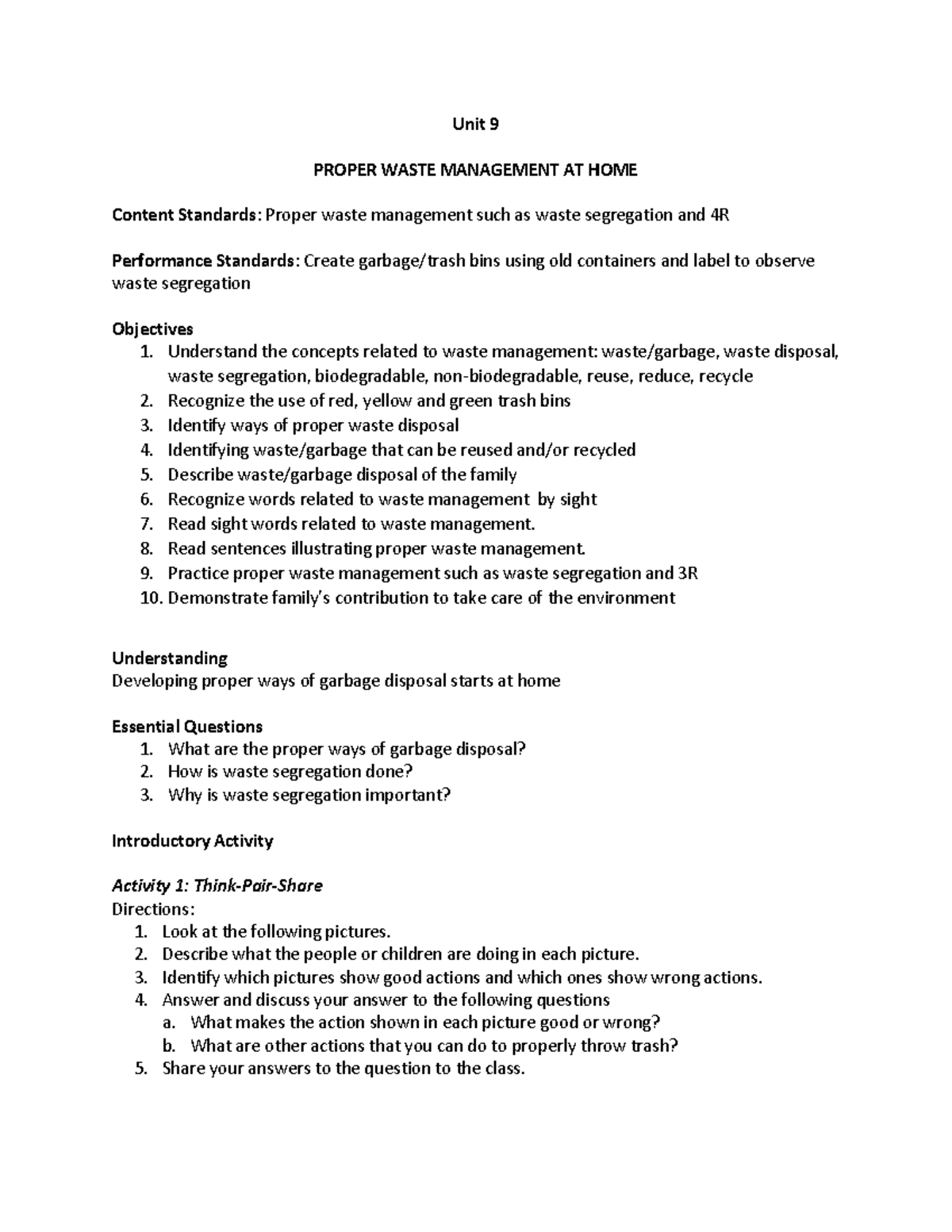 Proper Waste Management at Home - Unit 9 PROPER WASTE MANAGEMENT AT ...