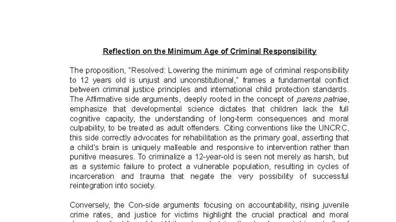 Reflection Paper on Debate Propositions - Reflection on the Minimum Age ...