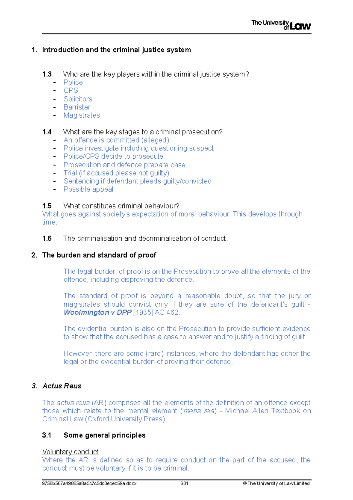 All Notes Criminal - 1. Introduction and the criminal justice system 1 ...