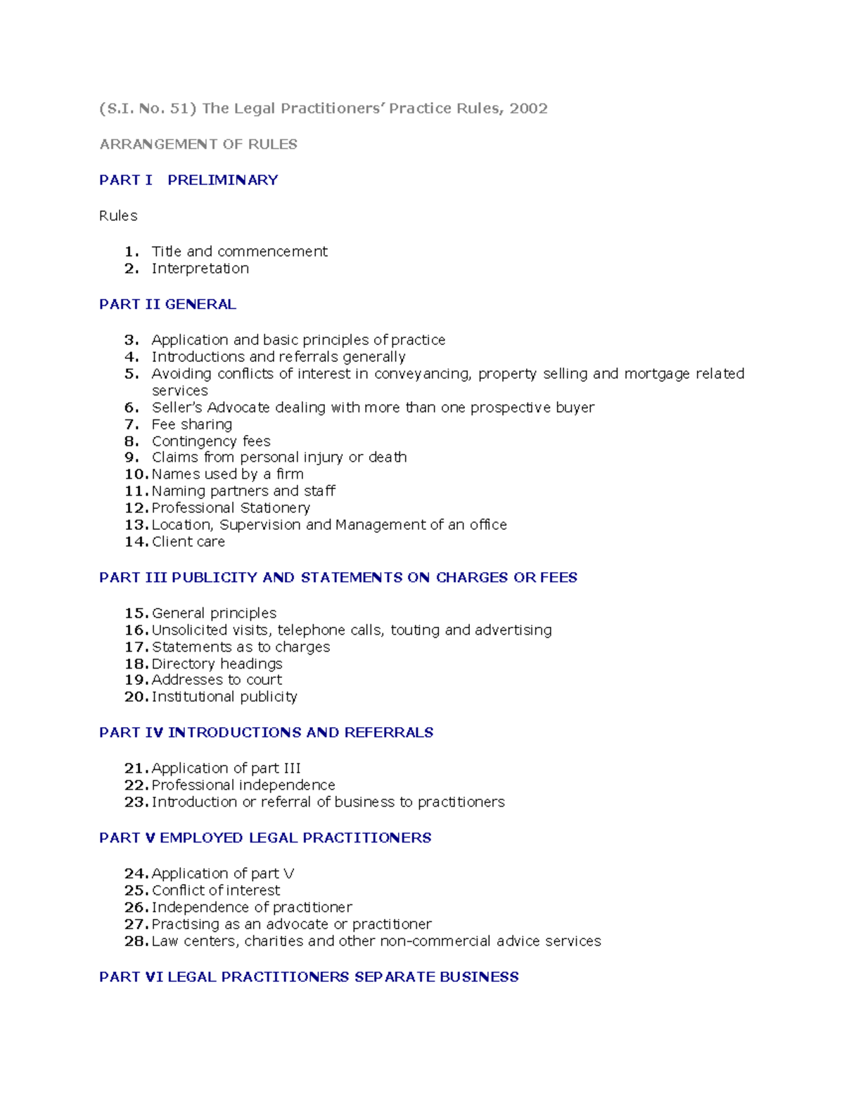 (S.I. No. 51) Legal Practitioners Practice Rules, 2002 Overview - Studocu
