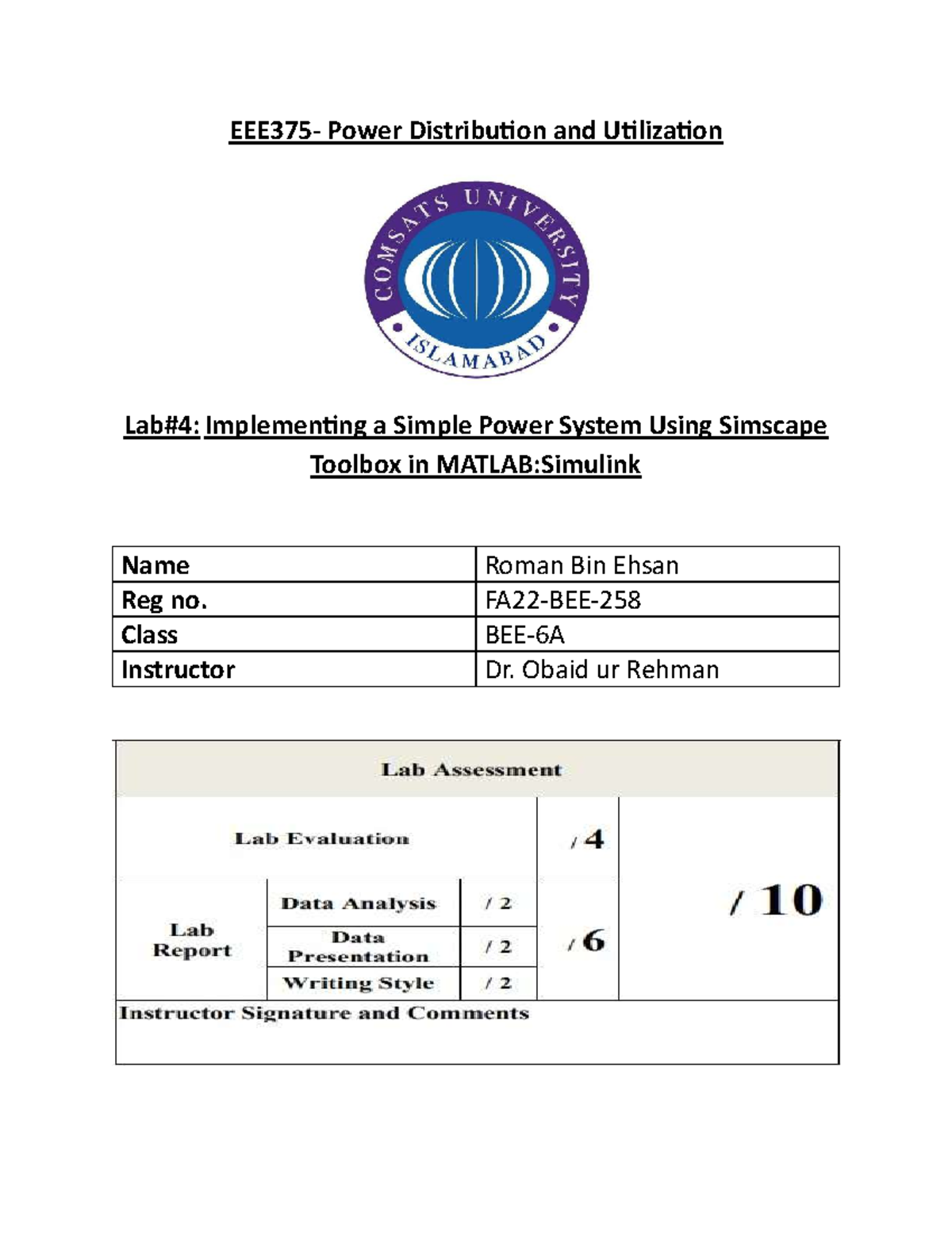 PDU Lab Report 4: Implementing a Simple Power System with Simscape in ...