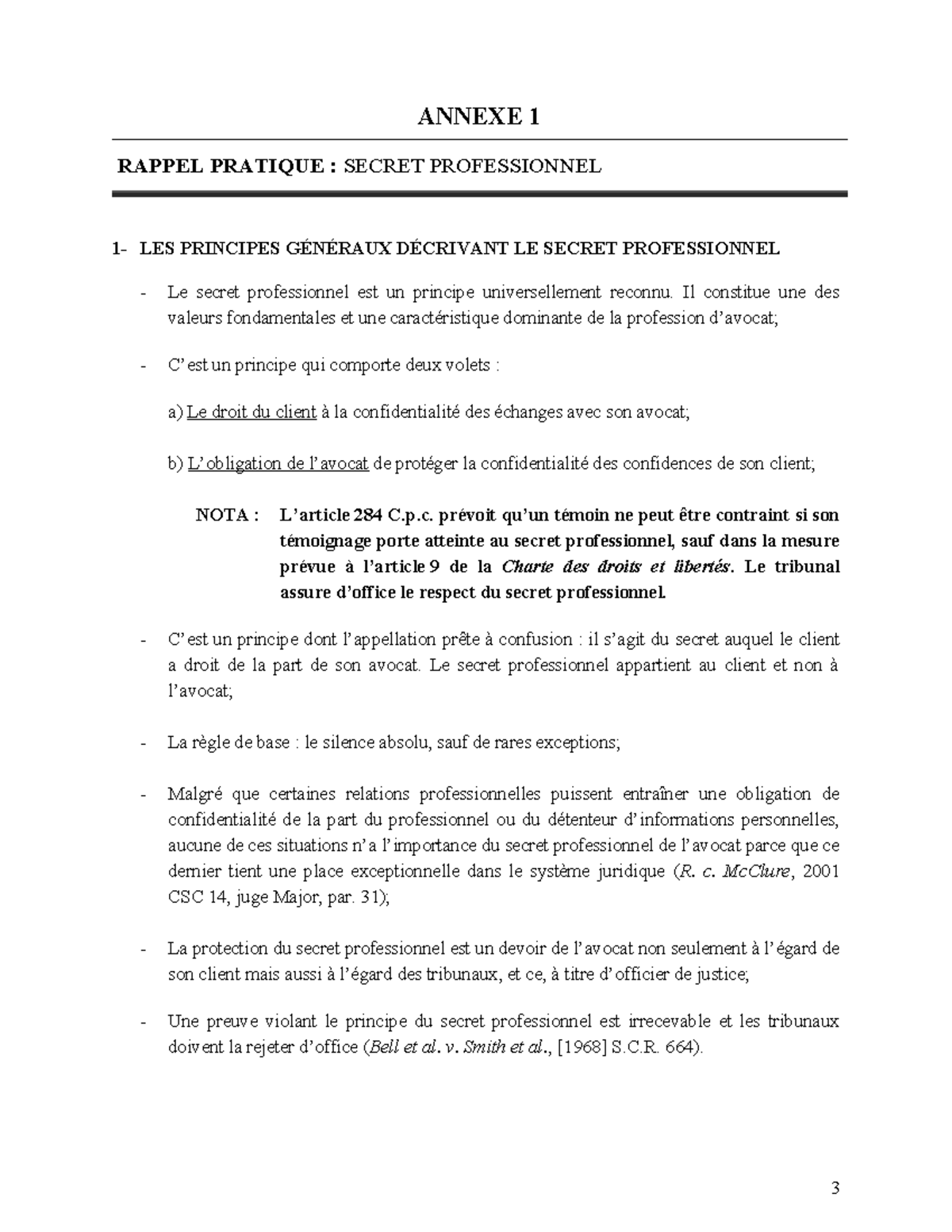 Secret professionnel - ndc - ANNEXE 1 RAPPEL PRATIQUE : SECRET ...