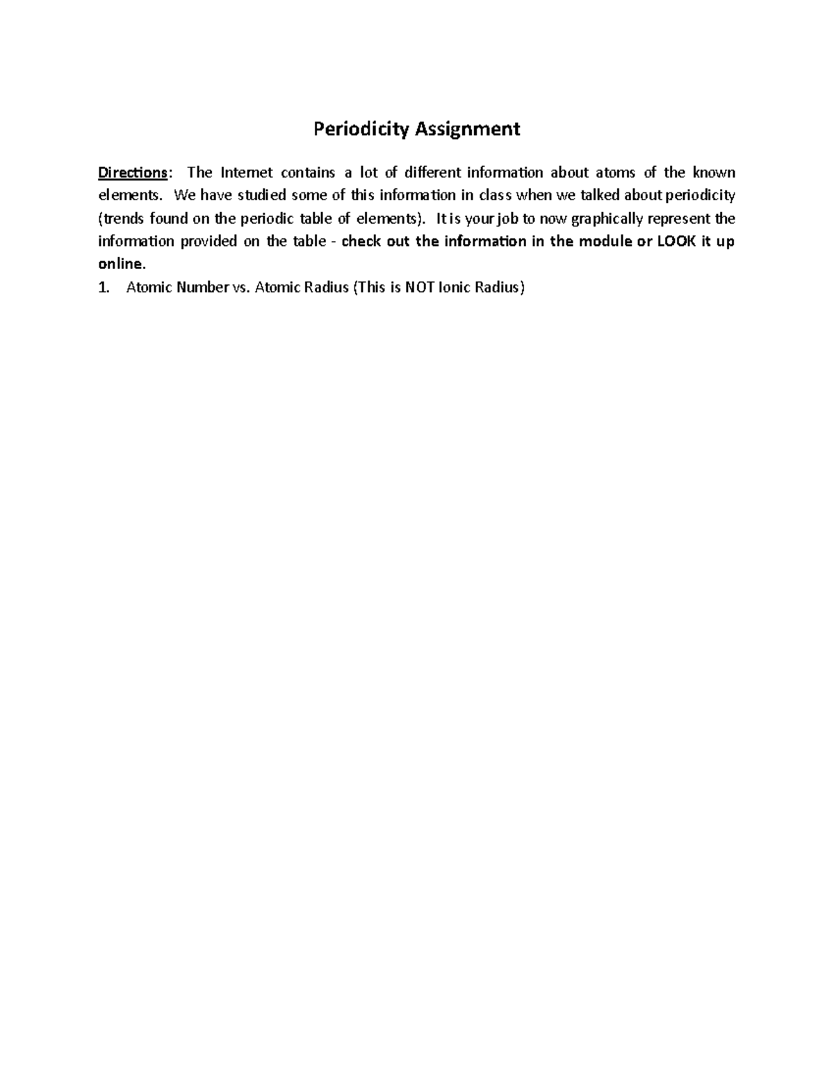 Periodic Trends Analysis Assignment for Chemistry 101 - Studocu