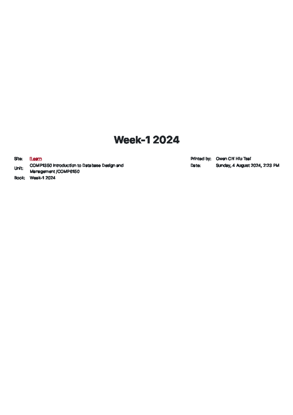 COMP1350 Lecture Notes: Introduction to Database Design (Week 1) - Studocu