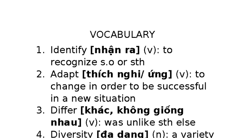 Vocabulary List for Course Code: VOCAB 1 - Key Terms and Definitions ...