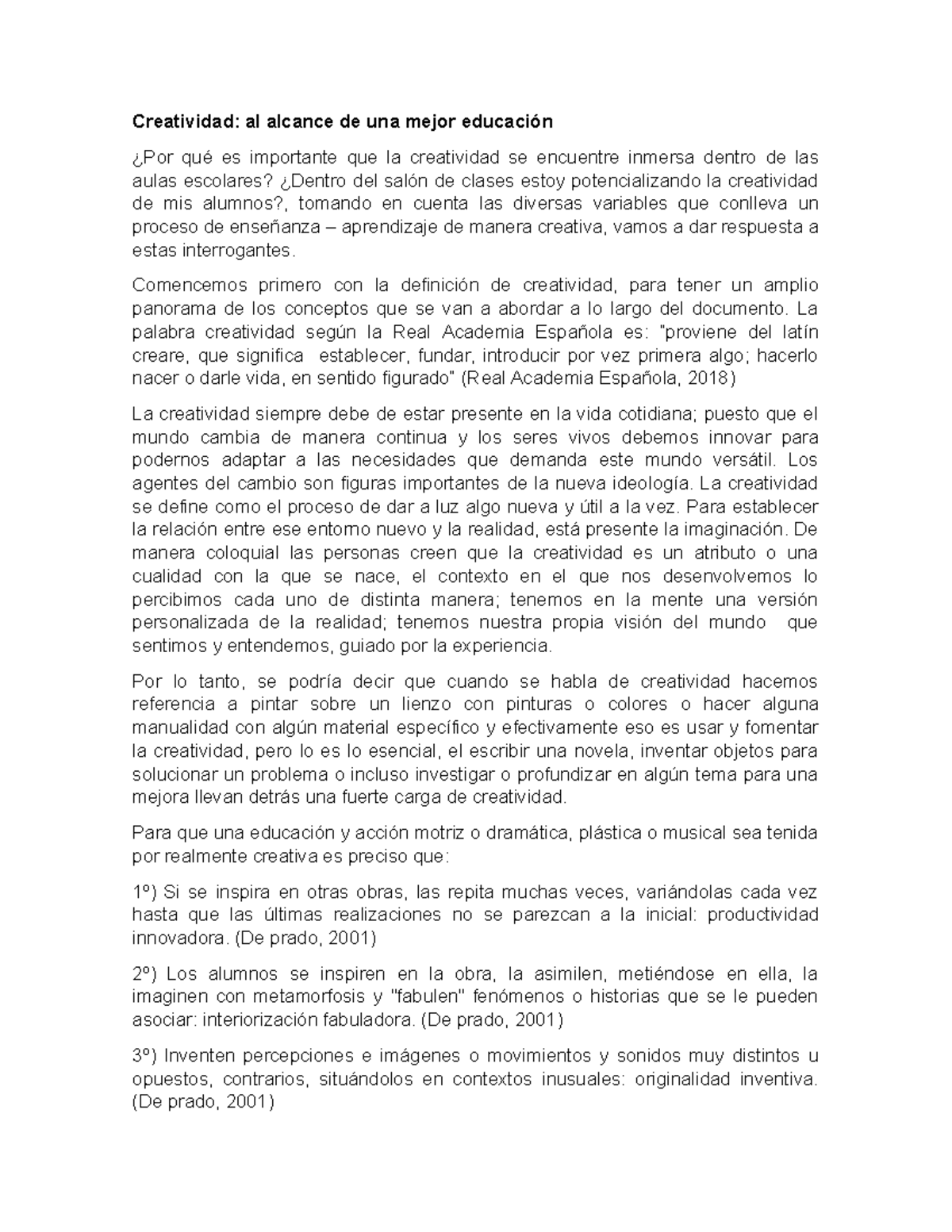 Creatividad en la Educación: Potenciando el Aprendizaje en Aulas - Studocu