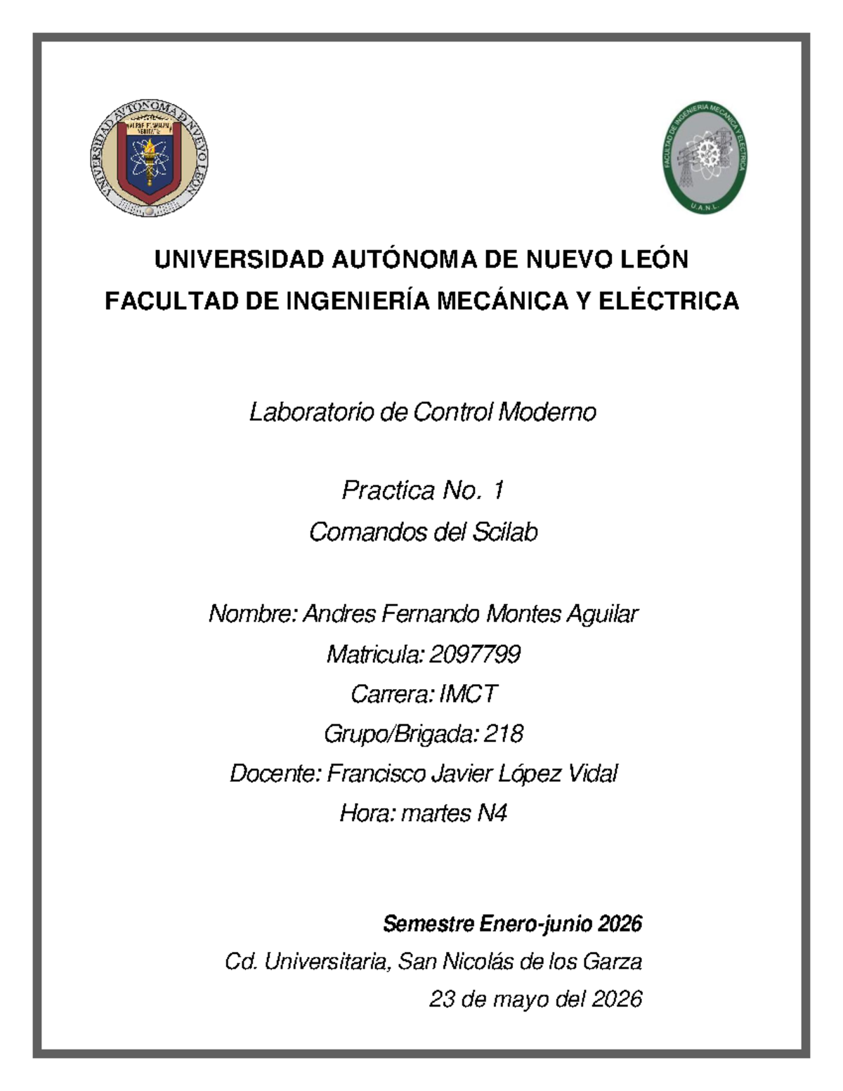 AFMA-P1-LCM: Práctica 1 - Comandos de Scilab en Control Moderno - Studocu