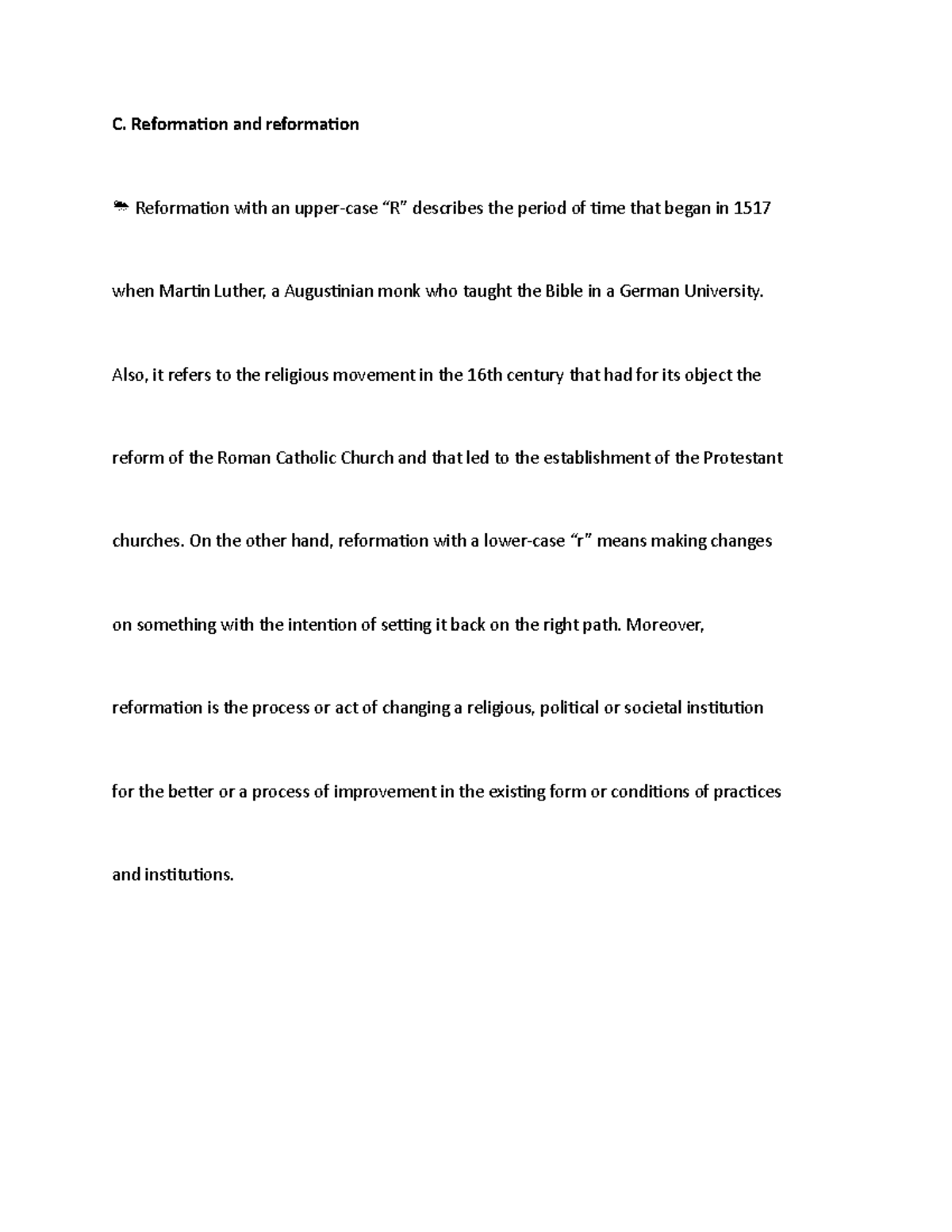 History Assignment 3 - C. Reformation and reformation Reformaton with ...