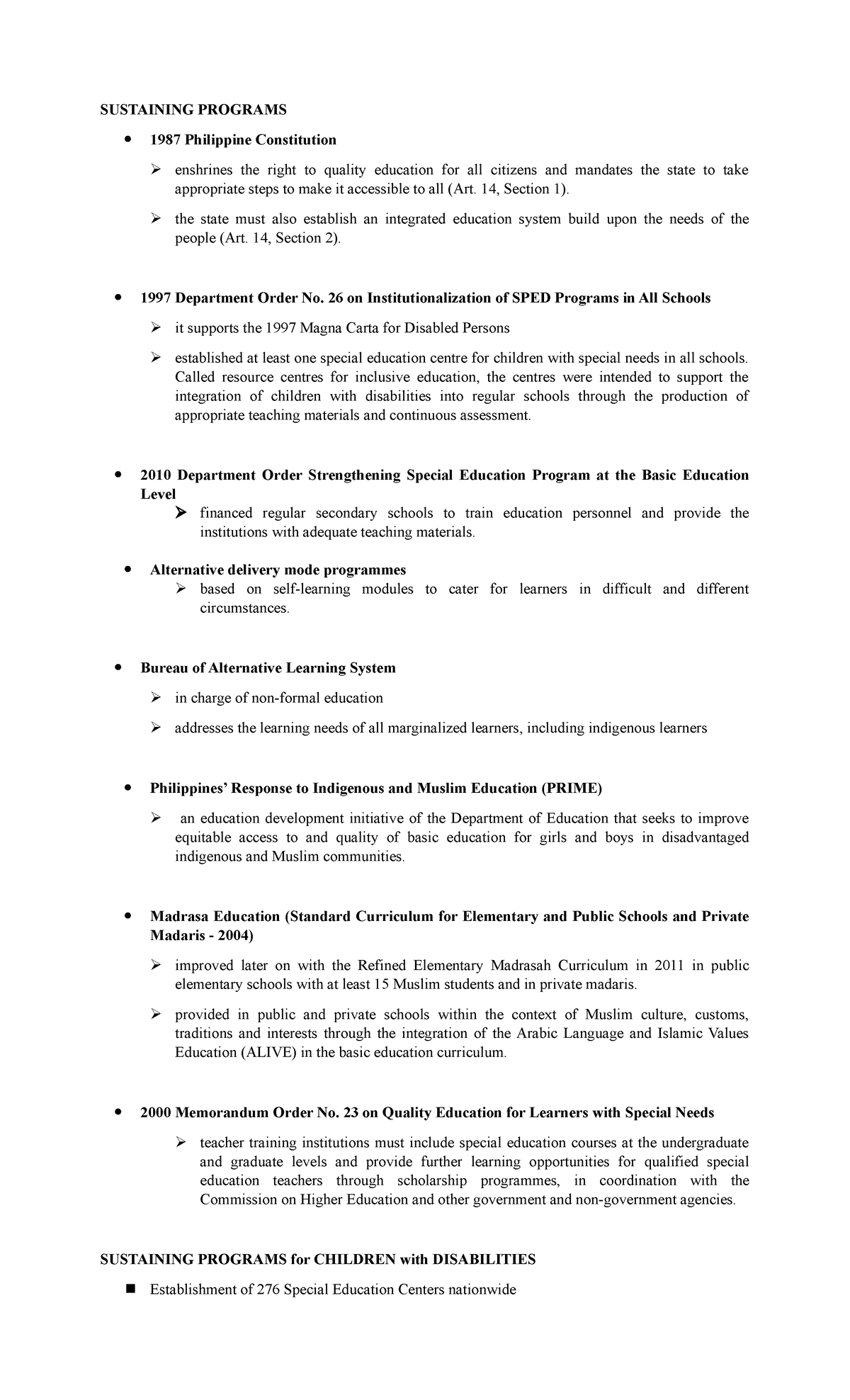 Sustaining- Programs Final - SUSTAINING PROGRAMS 1987 Philippine ...