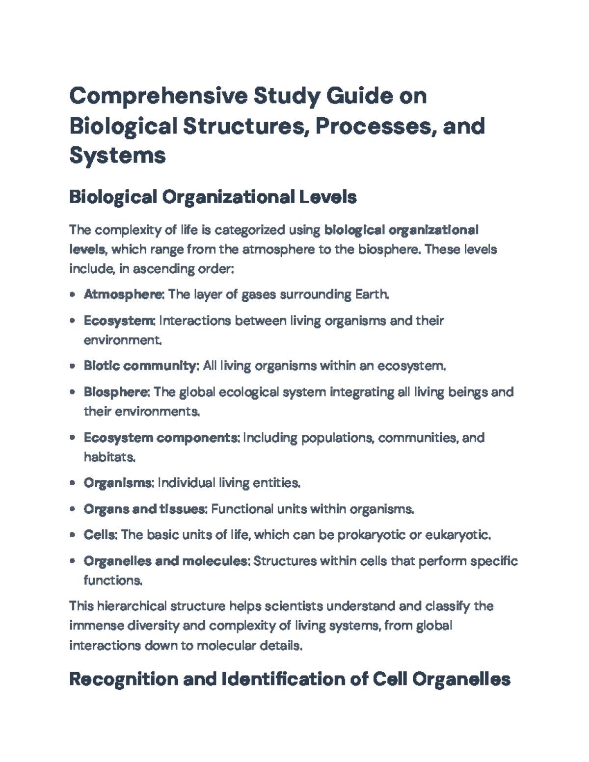 Comprehensive Study Guide on Biological Structures and Functions ...