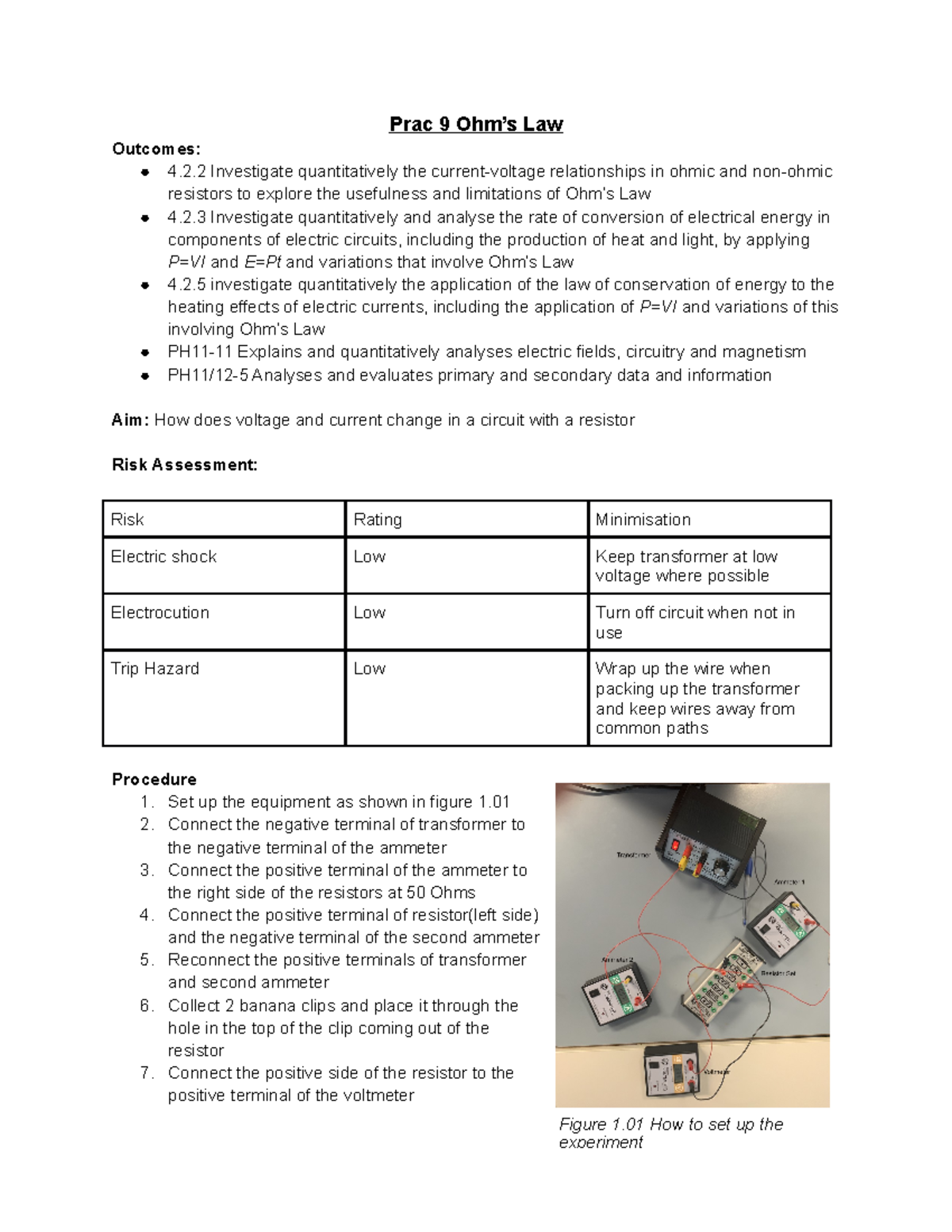 Prac 9 - Investigating Ohm's Law: Voltage-Current Relationships in ...