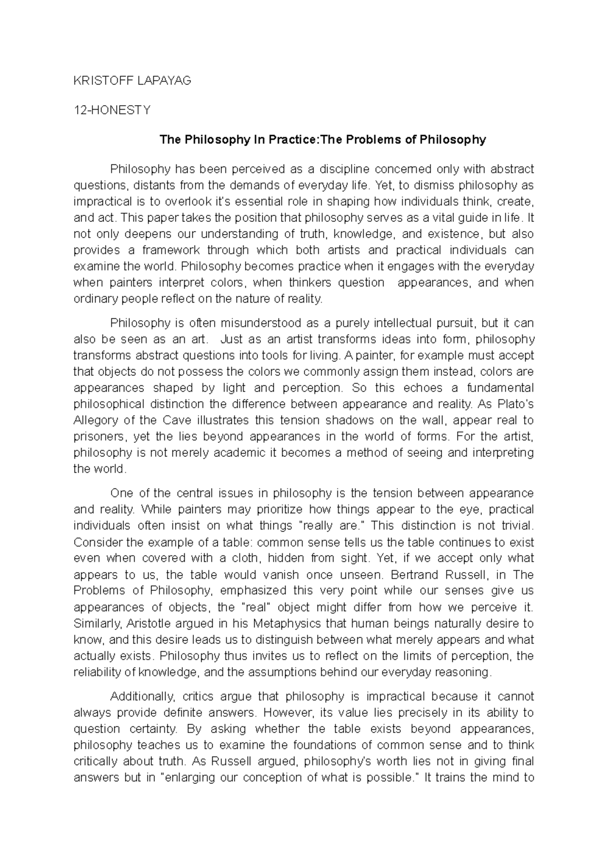 PHIL 101: The Practical Role of Philosophy in Everyday Life - Studocu