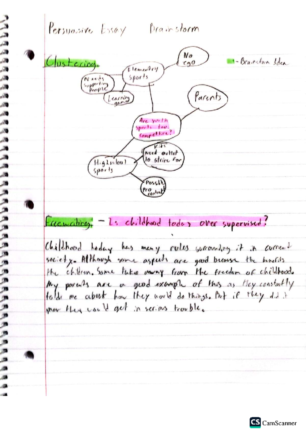 KAS Persuasive Essay Brainstorm: Youth Sports & Supervision Issues ...