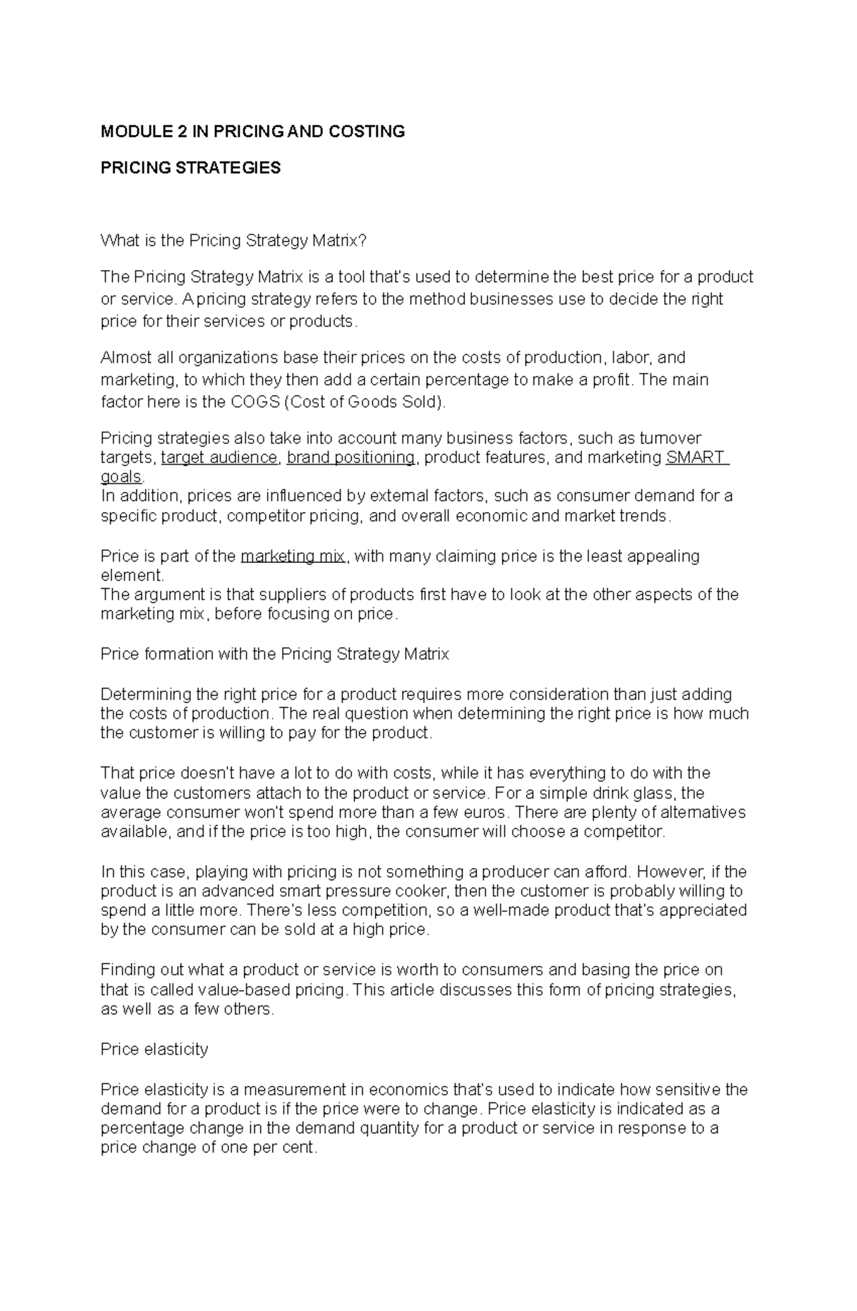 Module 2 Pricing AND Costing - MODULE 2 IN PRICING AND COSTING PRICING ...