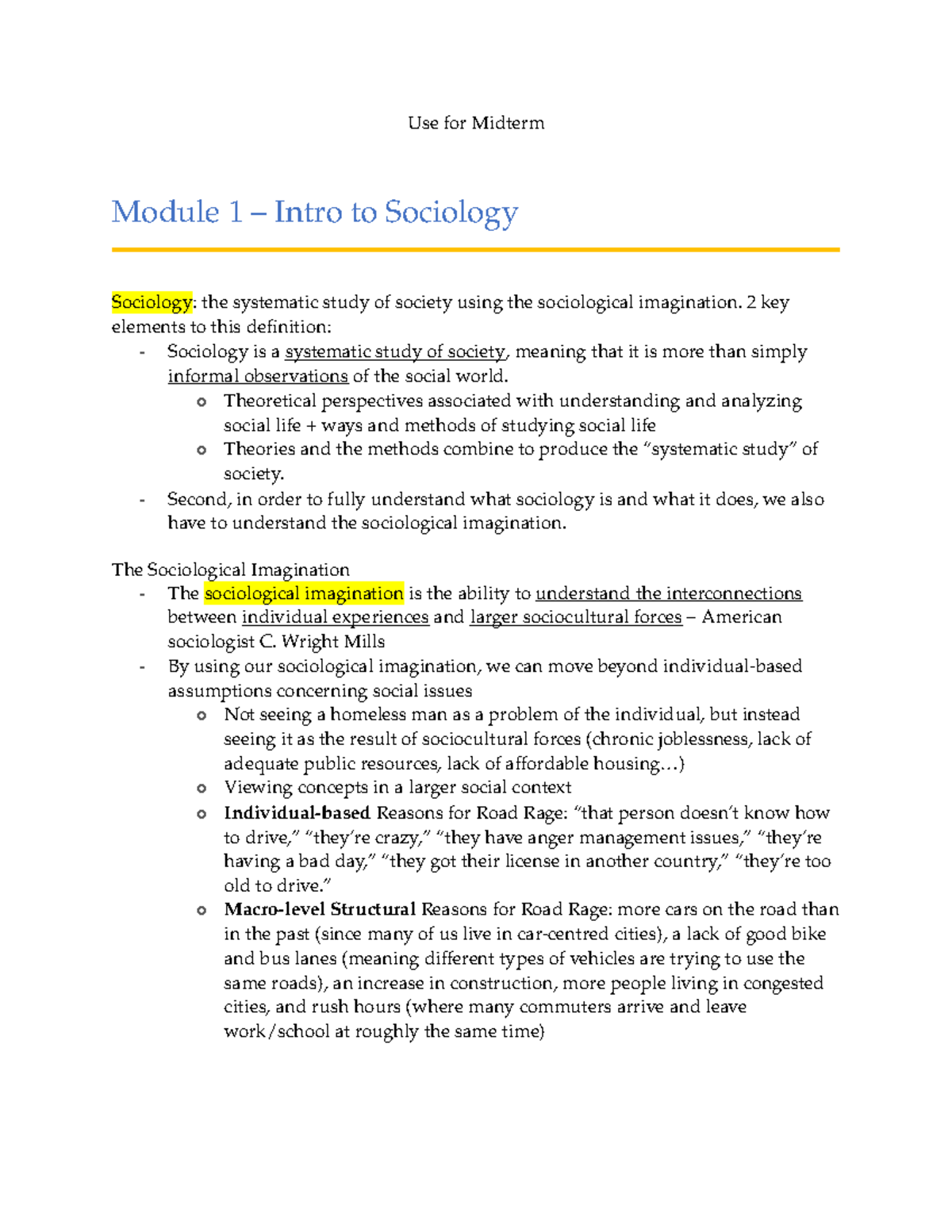 Midterm Study Guide for SOC 101: Modules 1-5 Insights - Studocu