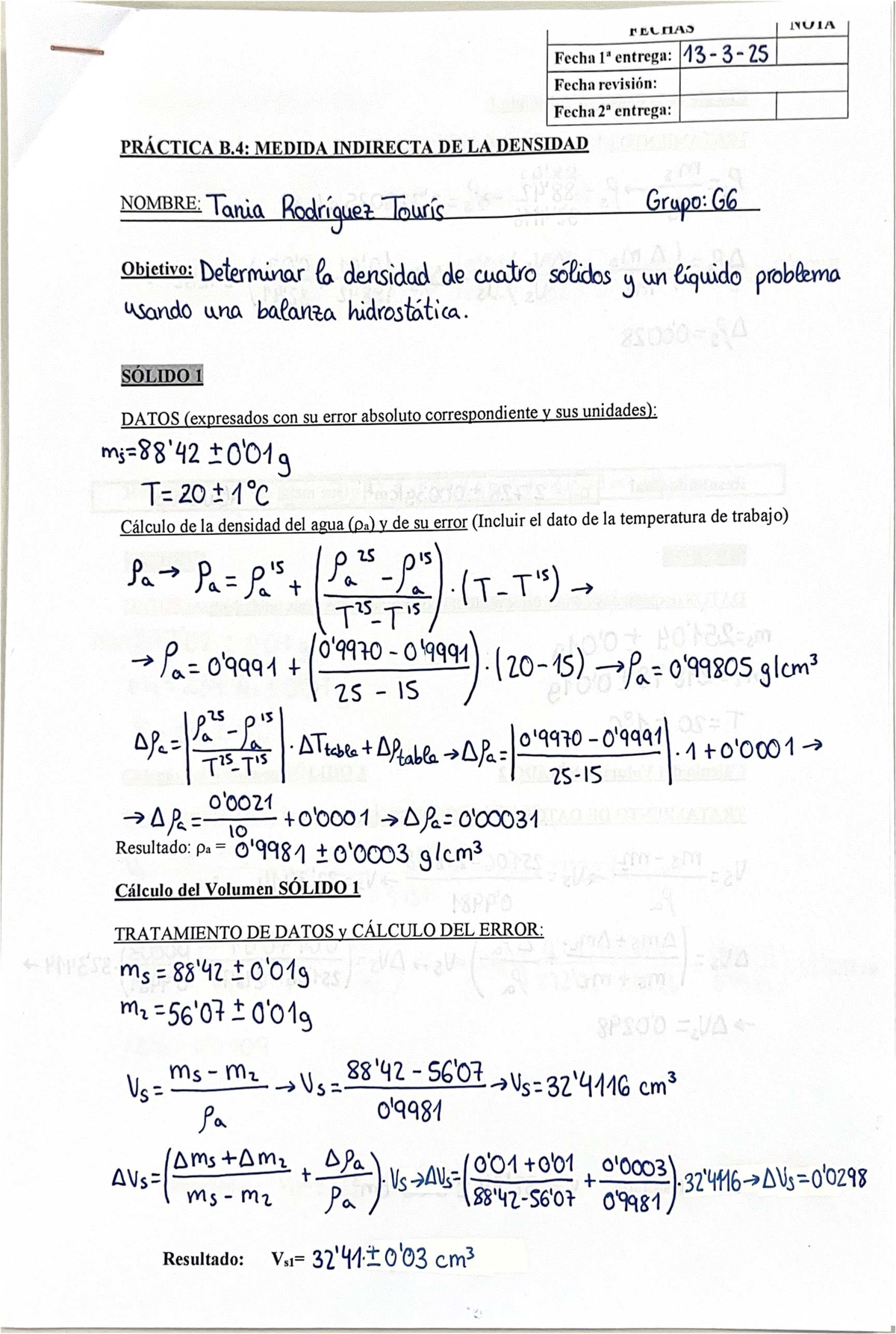 P3 B.4: Medida Indirecta de la Densidad - Práctica y Resultados - Studocu