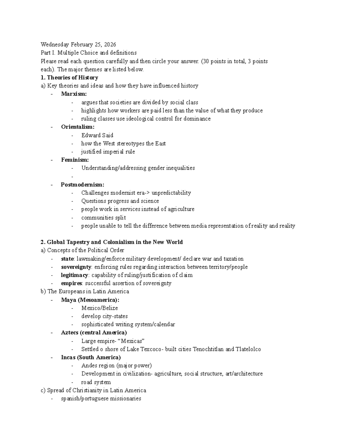 HIST 101 Final Exam Review: Key Themes and Concepts - Studocu