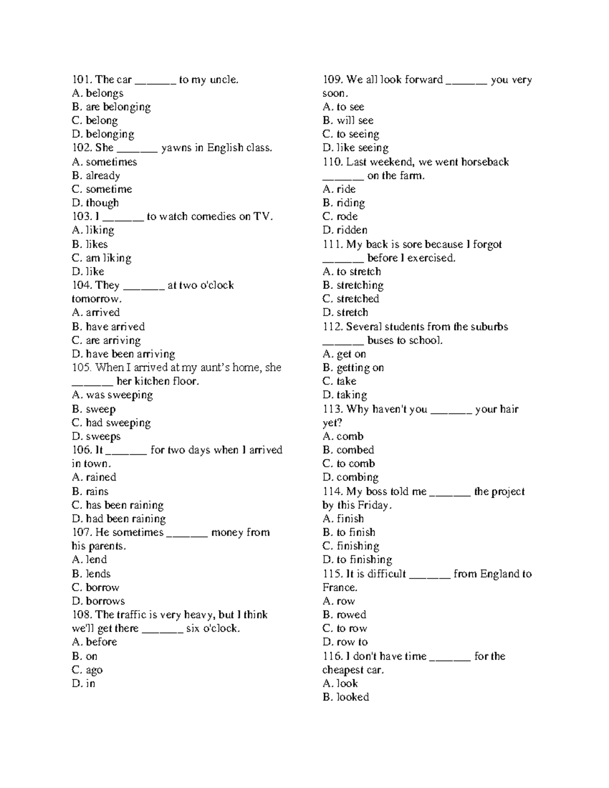 Reading Test 101-150: English Grammar Practice Questions - Studocu