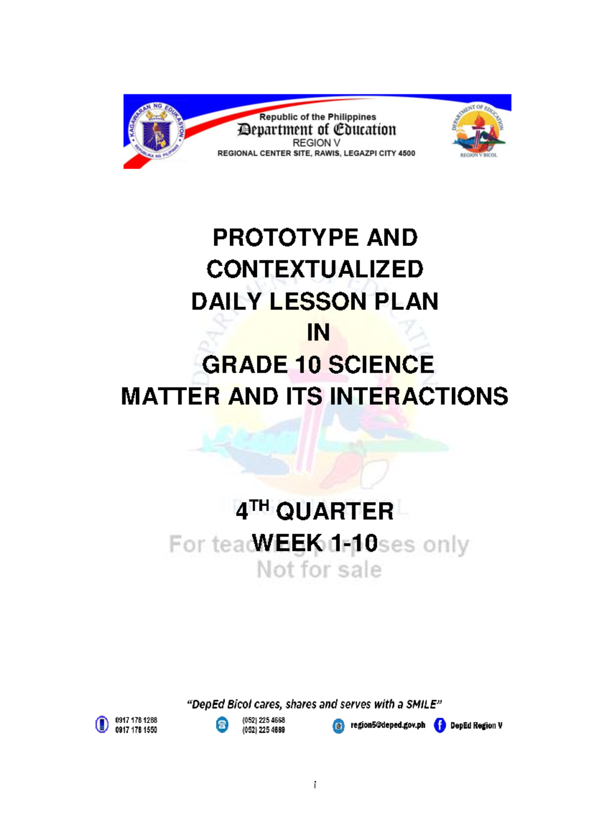Grade 10 Science Daily Lesson Plan: Matter & Interactions (Q4W1) - Studocu