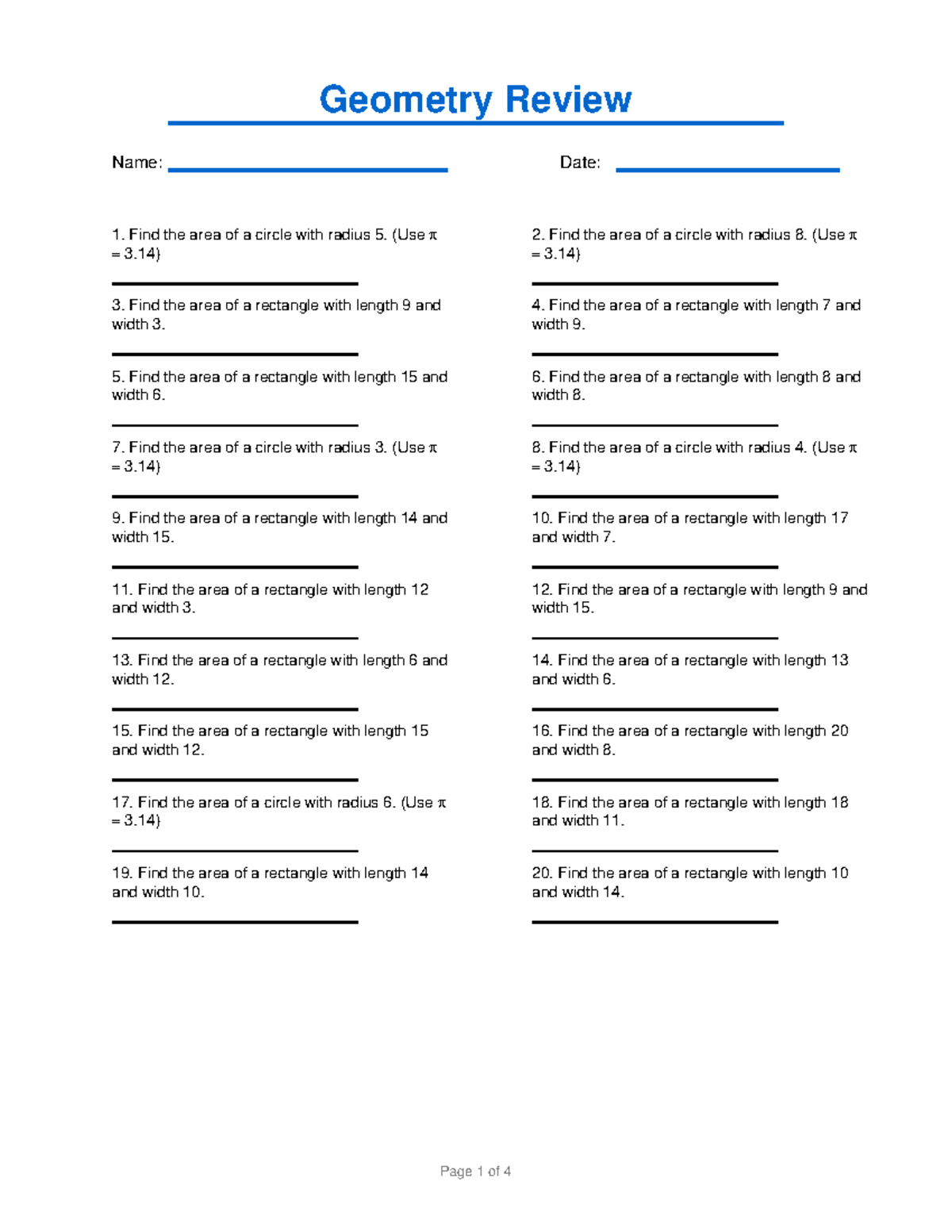 Geometry Review (Course Code: GEOM 101) - Area Calculations - Studocu