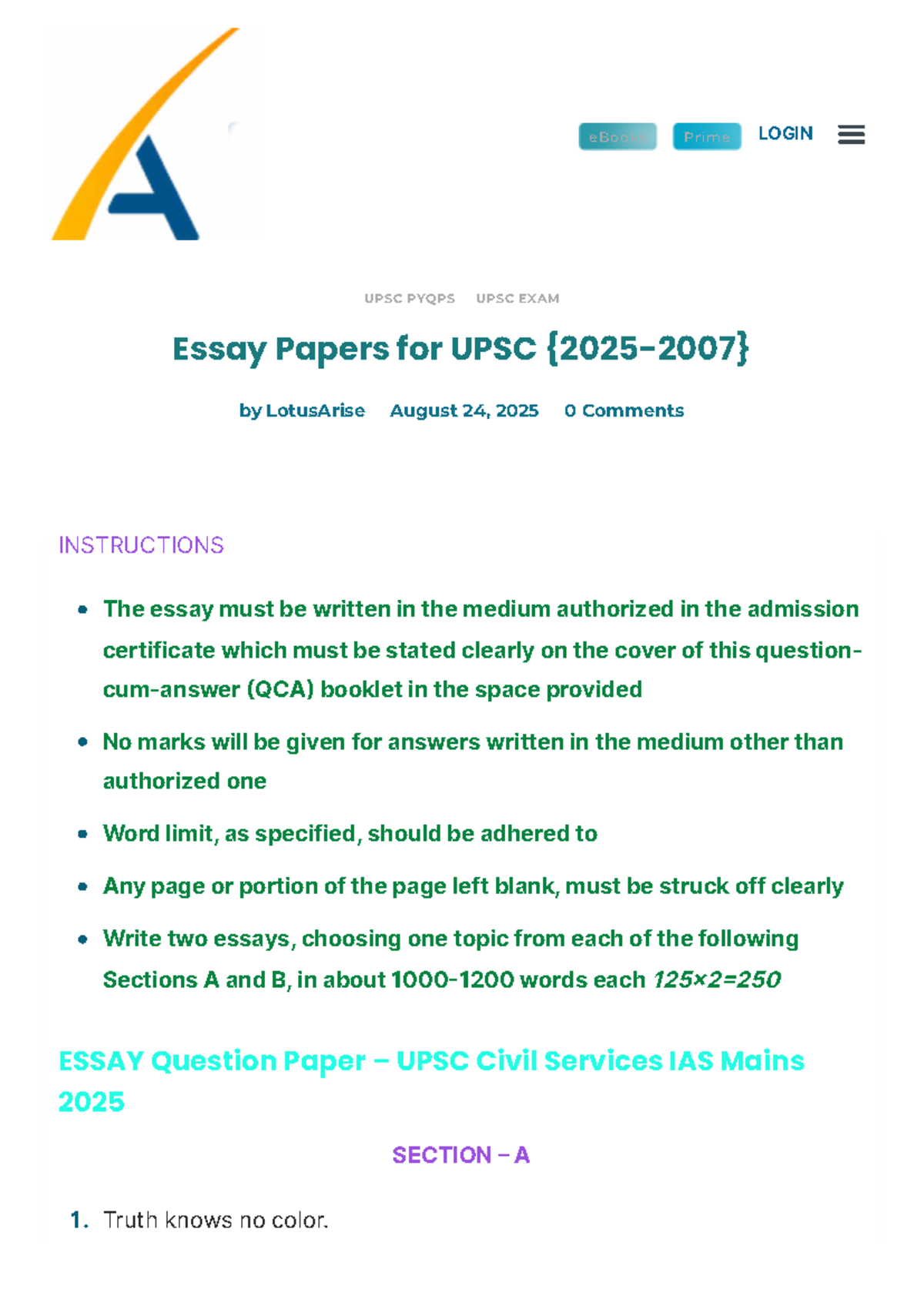 UPSC Mains Essay Papers Compilation (2010-2025) - Studocu